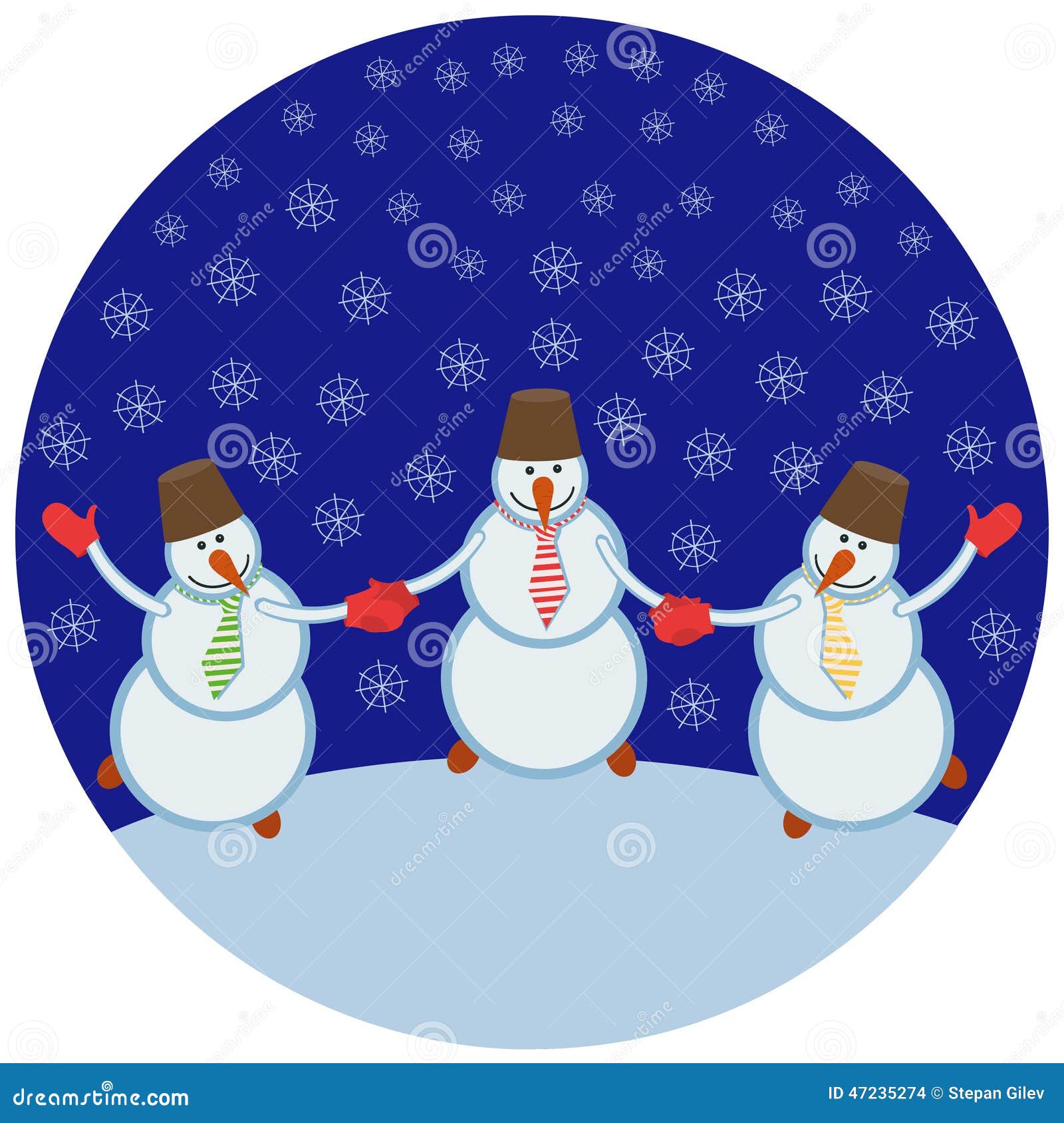 Three cheerful snowmen stock vector. Illustration of holiday - 47235274