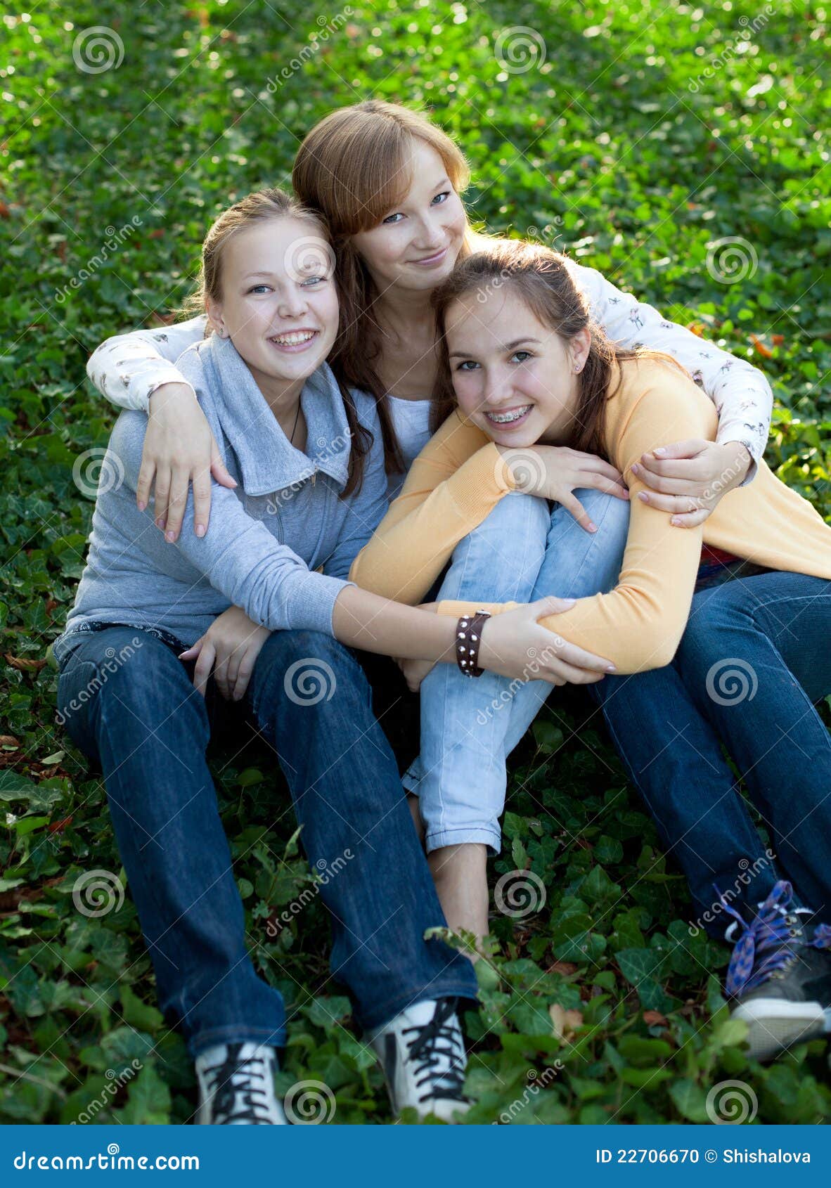 Three Cheerful Student Girls Stock Photo - Image of attractive ...