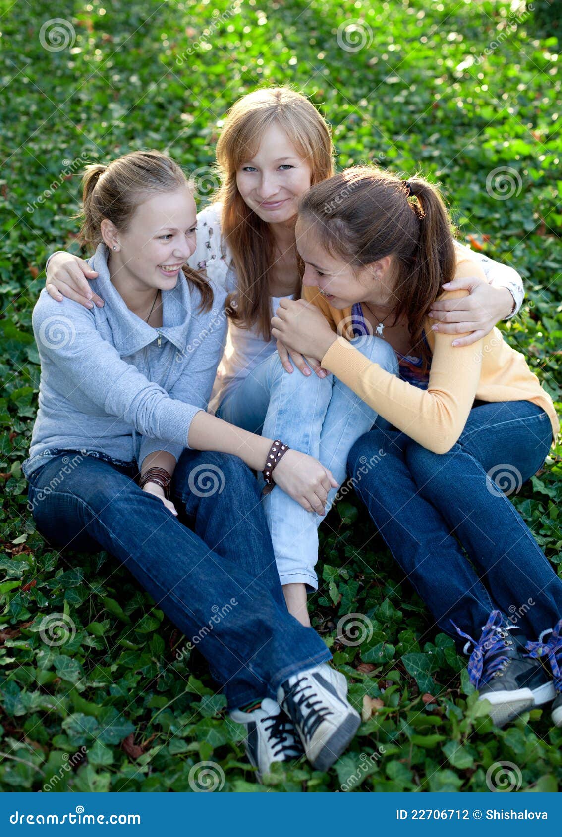 Three Cheerful Student Girls Stock Photo - Image of playful, laughing ...