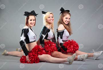 Three Cheerleaders Doing the Splits Stock Photo - Image of horizontal ...