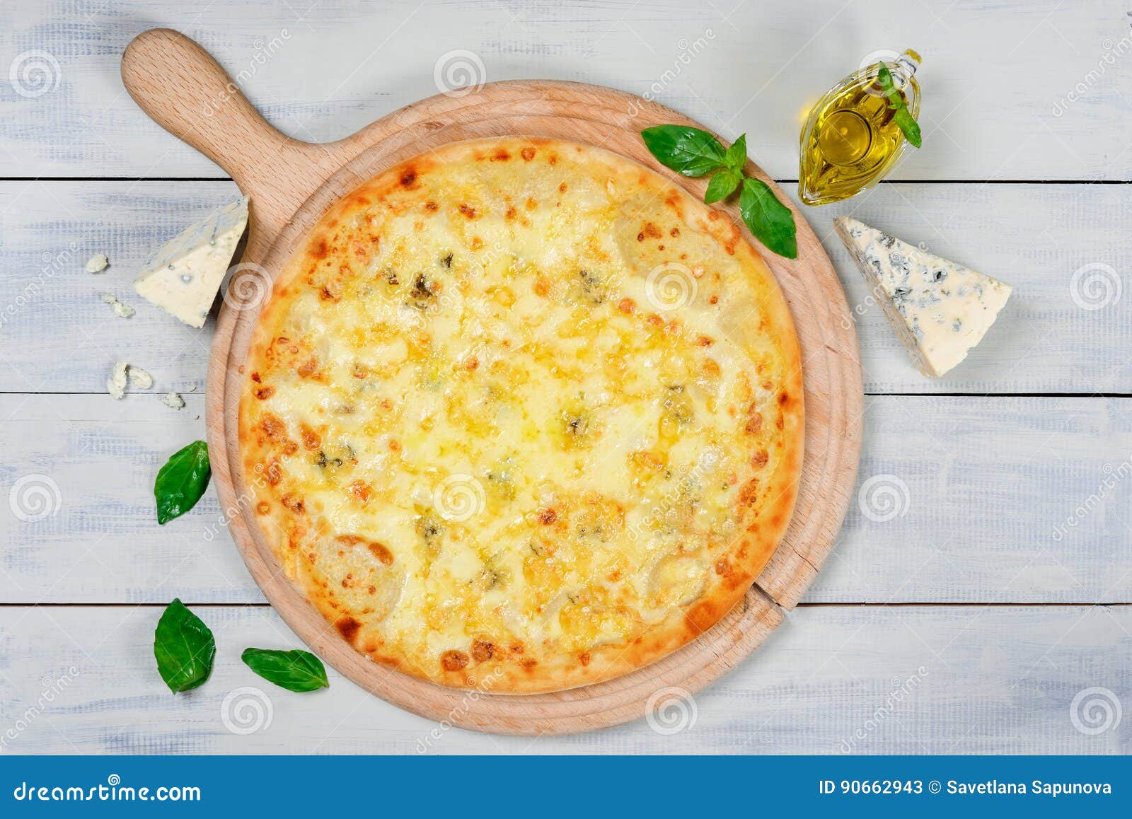 Three cheese pizza stock image. Image of lunch, meal - 90662943