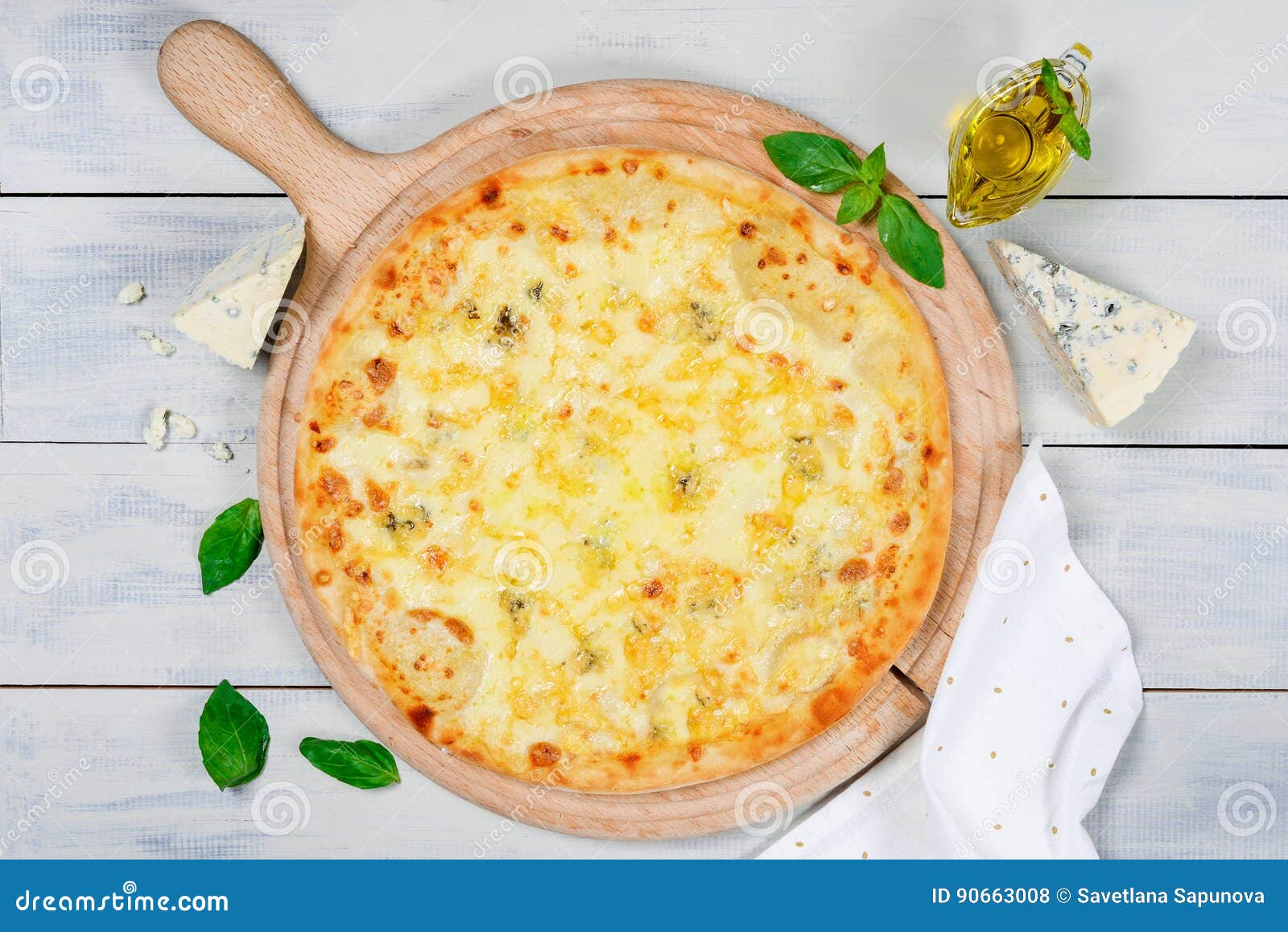 Three cheese pizza stock photo. Image of baked, sauce - 90663008