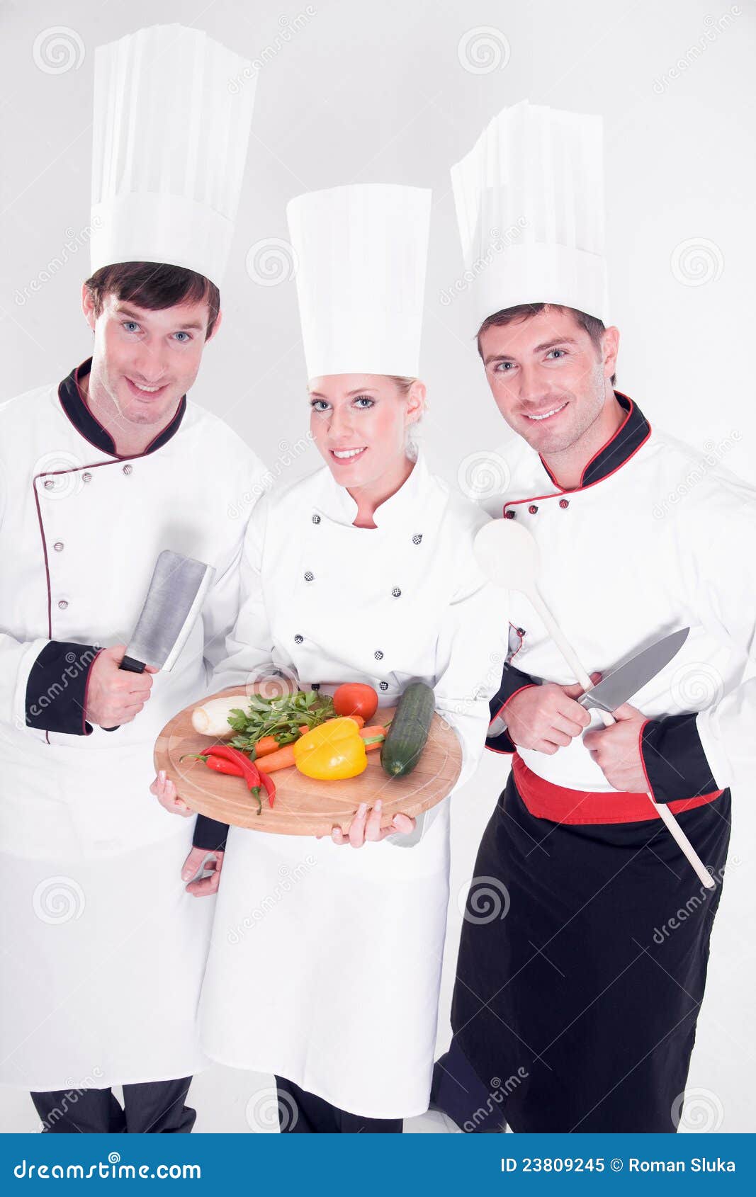 Three Chefs Posing with Vegetable Board Stock Image - Image of clever ...