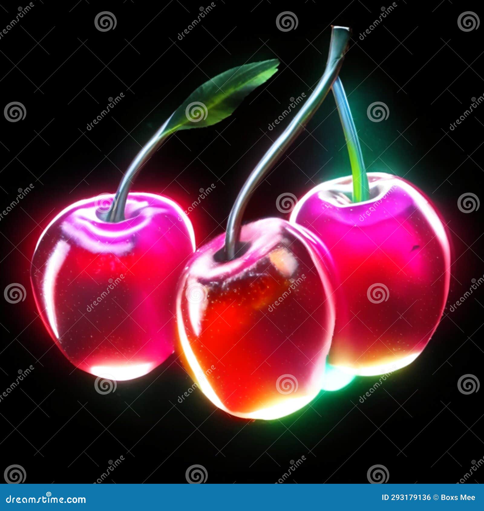 Three Cherries on a Black Background. 3d Rendering, 3d Illustration ...