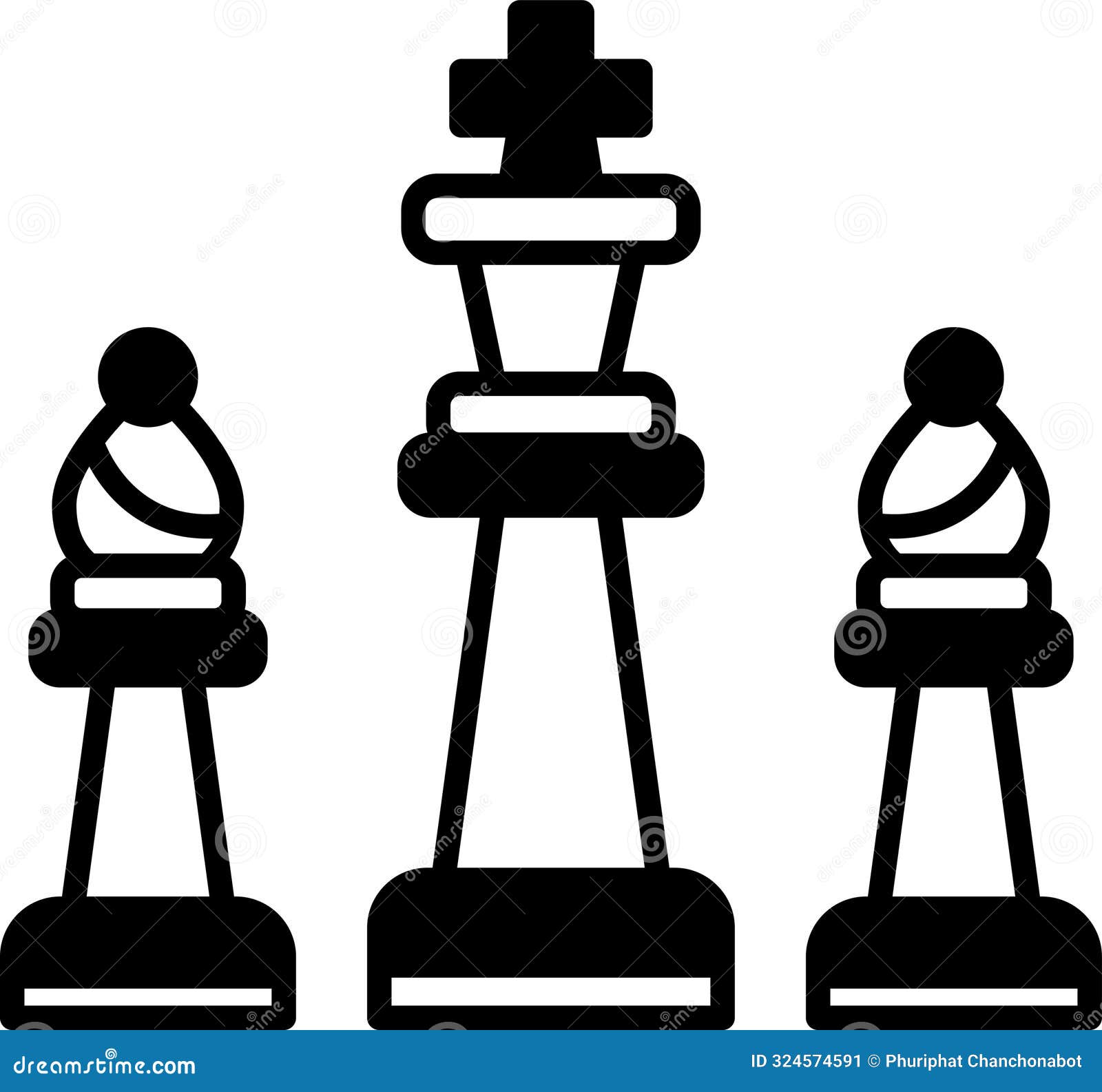 Three Chess Pieces are Shown in a Black and White Image Stock Vector ...