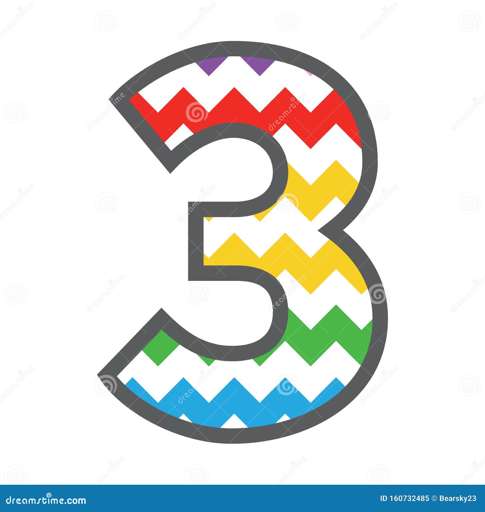 3 Three Chevron Number with Colorful Rainbow Pattern & Grey Border ...