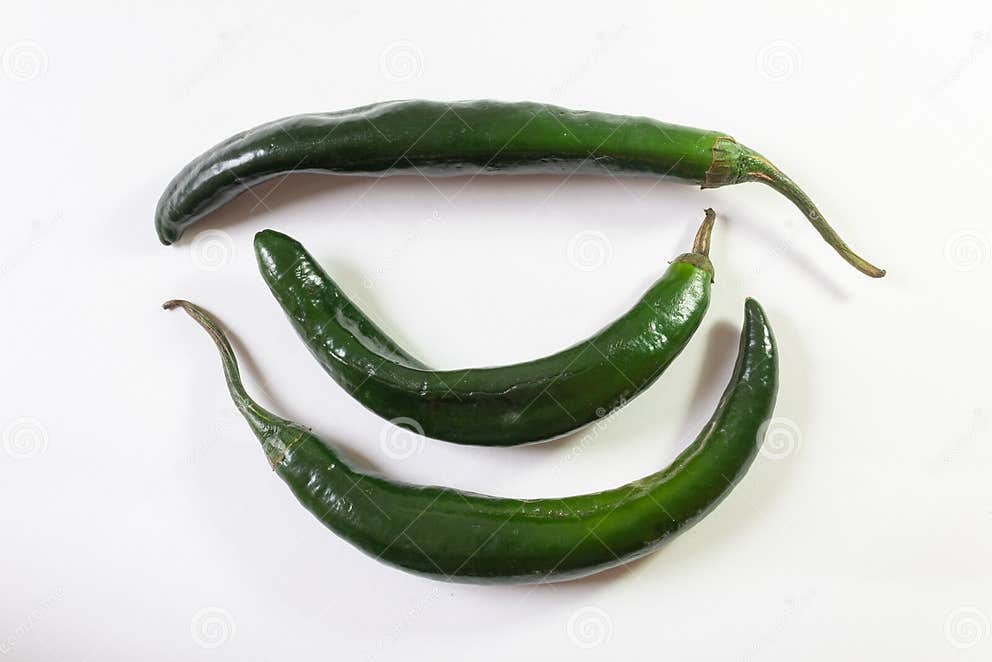 Three Chilaca Peppers, Overhead View, Isolated on White Stock Image ...