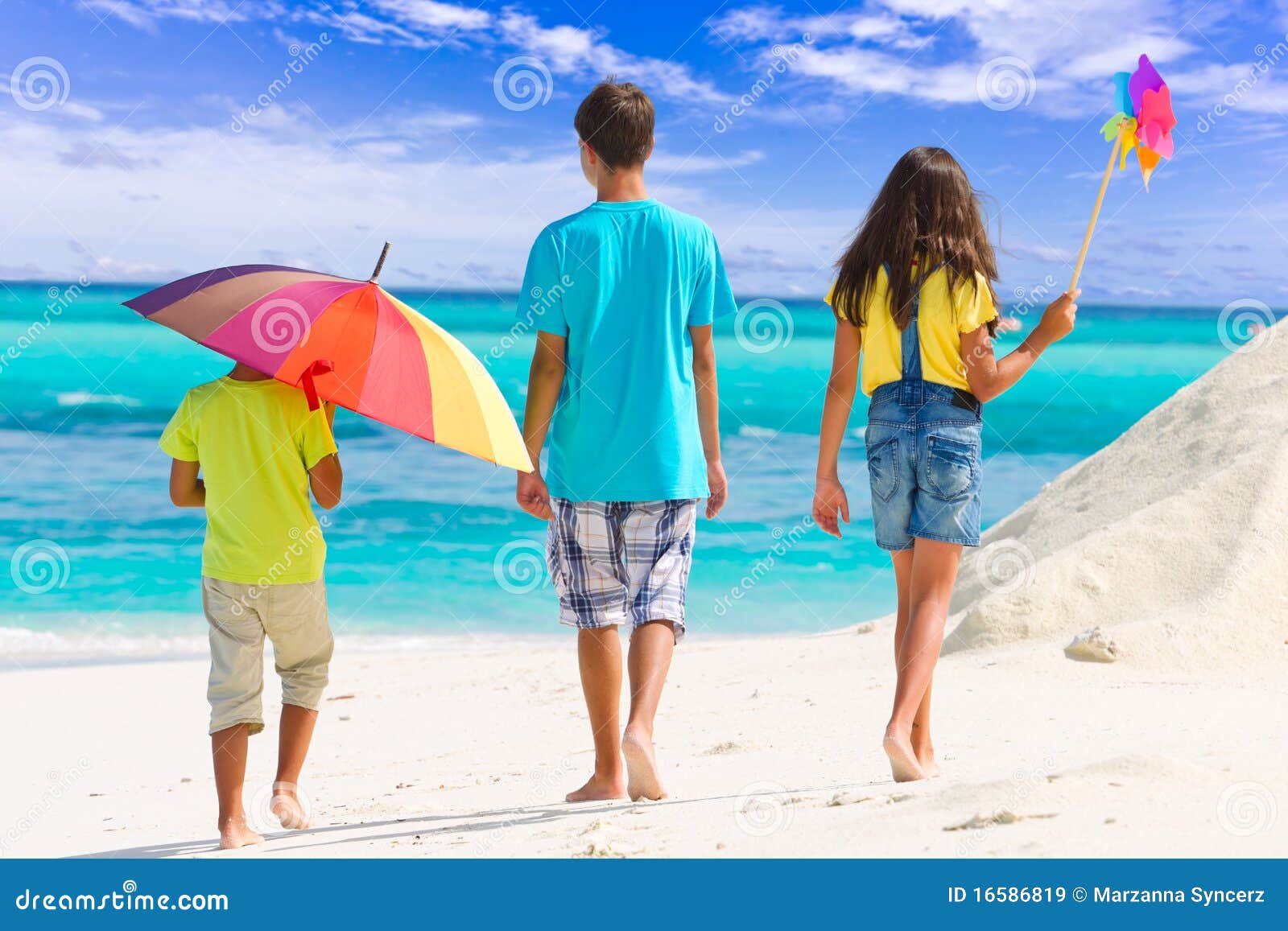 Three children on beach stock image. Image of azure, female - 16586819