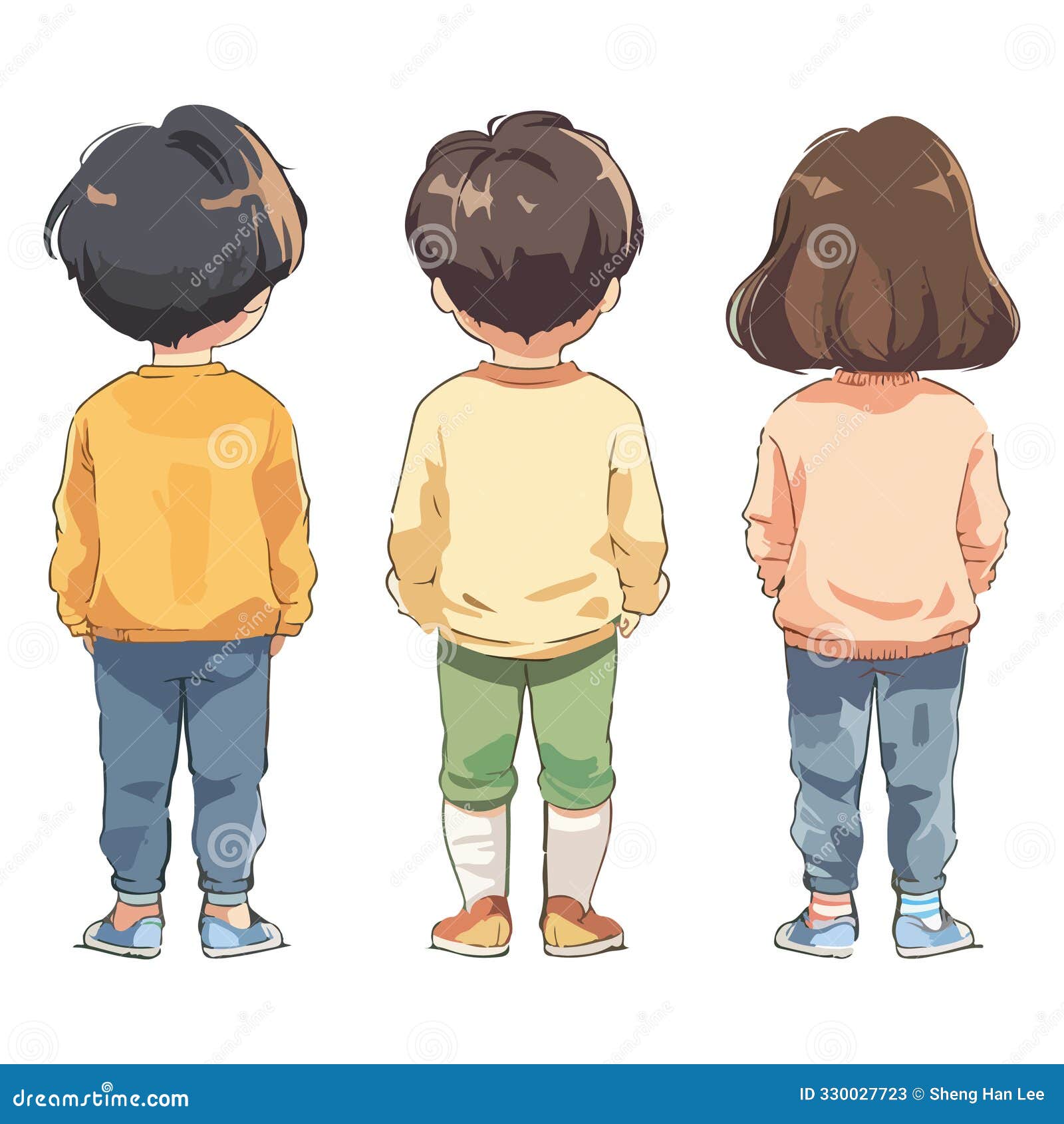Three Children from Behind stock vector. Illustration of back - 330027723