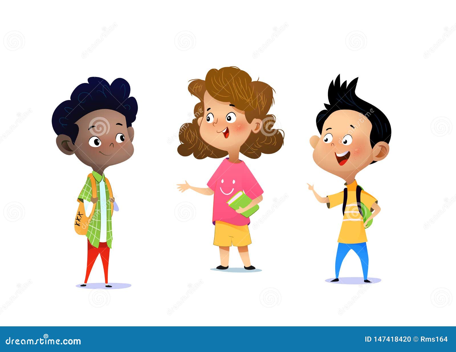 Three Children are Discussing a School Assignment. Stock Vector ...