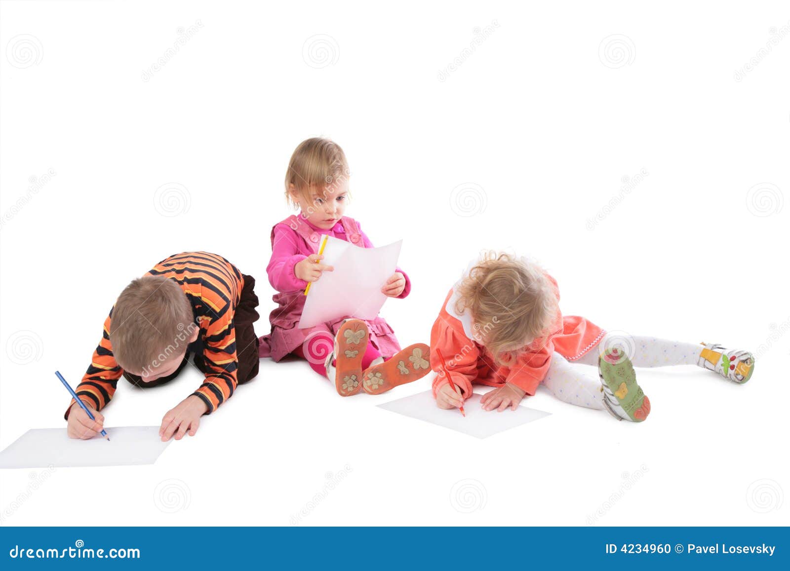 Three children drawing 2 stock photo. Image of graphics - 4234960
