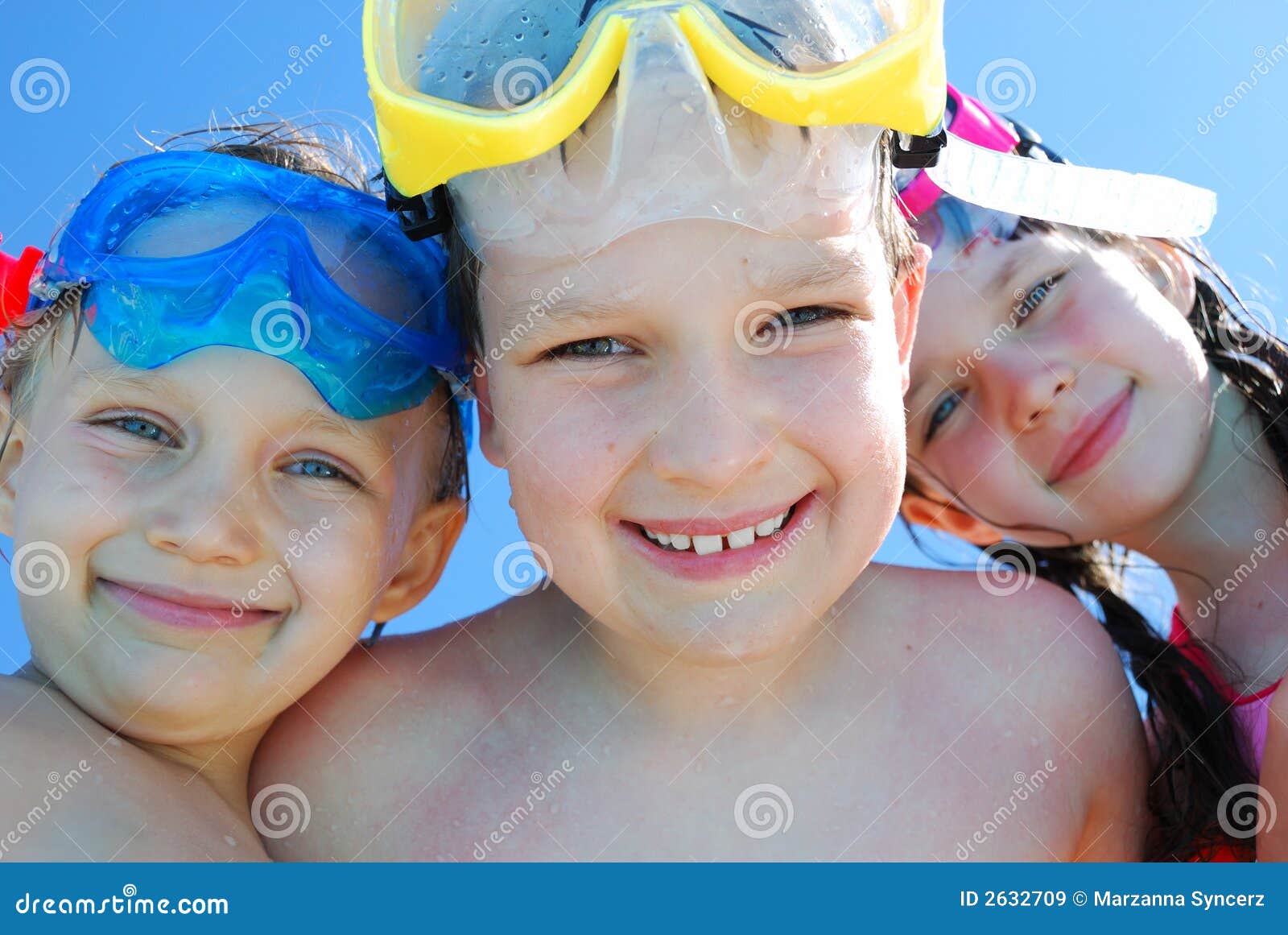 Three Children with Goggles Stock Image - Image of faces, smile: 2632709