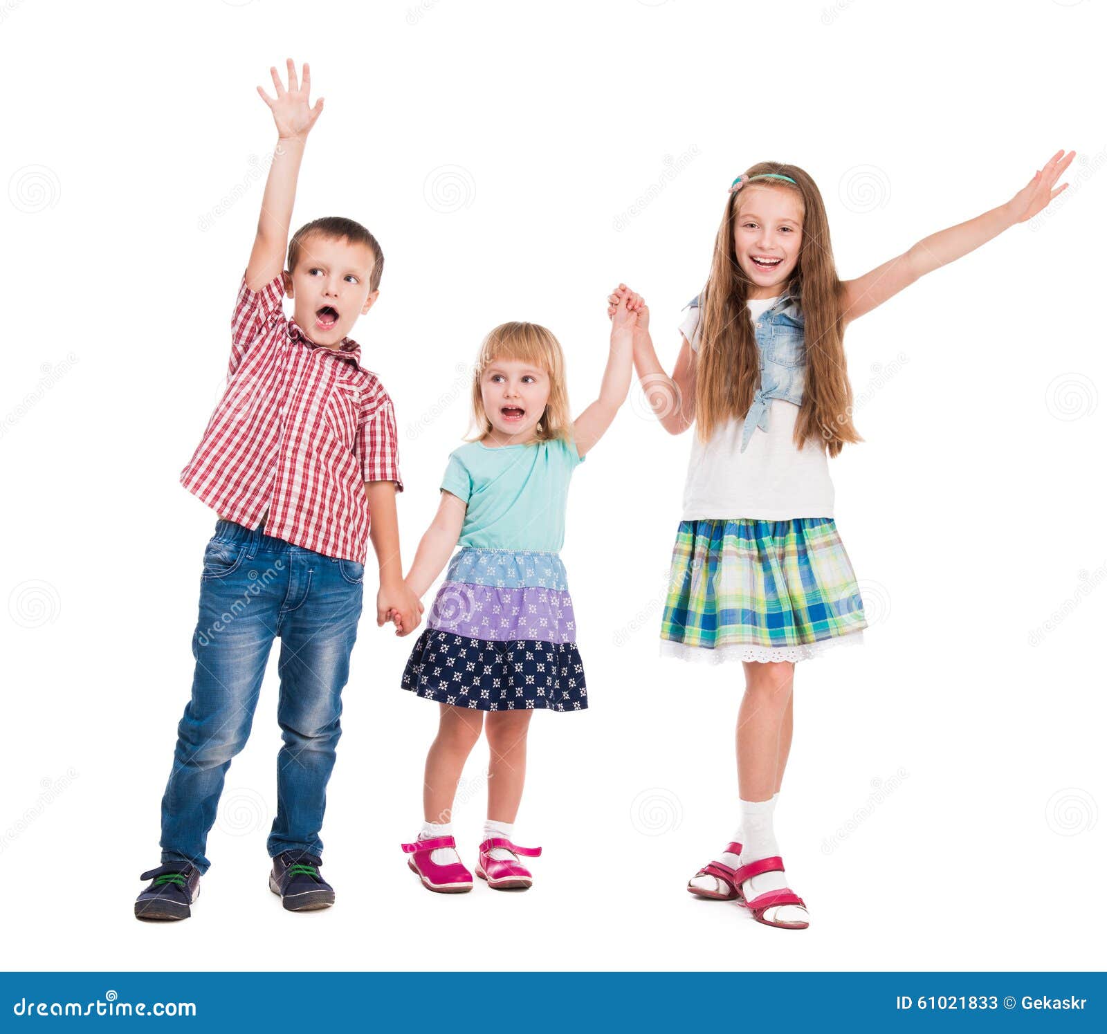 Three Children with Hands Up Stock Image - Image of diverse, childhood ...