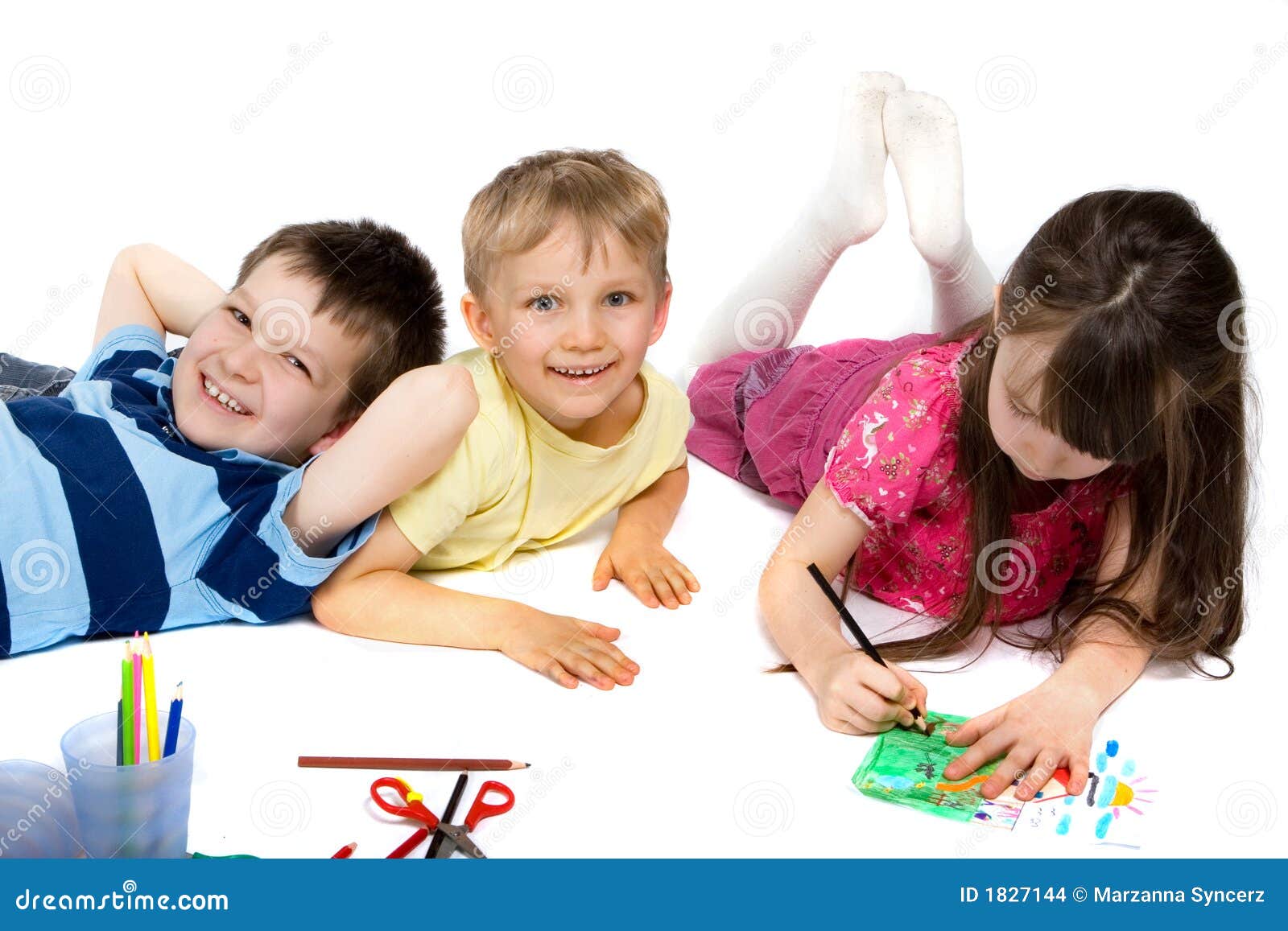Three Children Drawing Royalty-Free Stock Photo | CartoonDealer.com ...