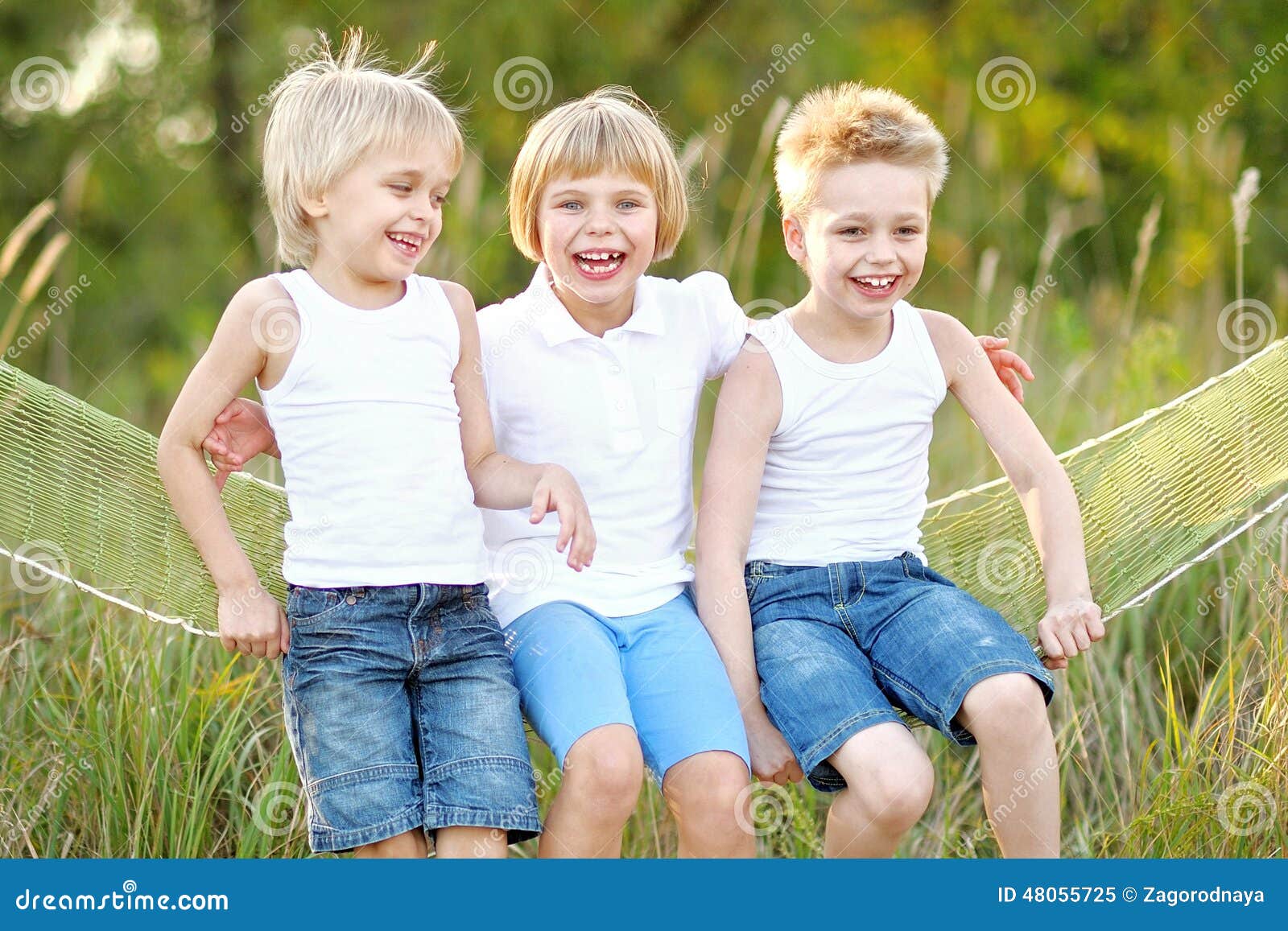 Three children playing stock image. Image of girls, outdoors - 48055725