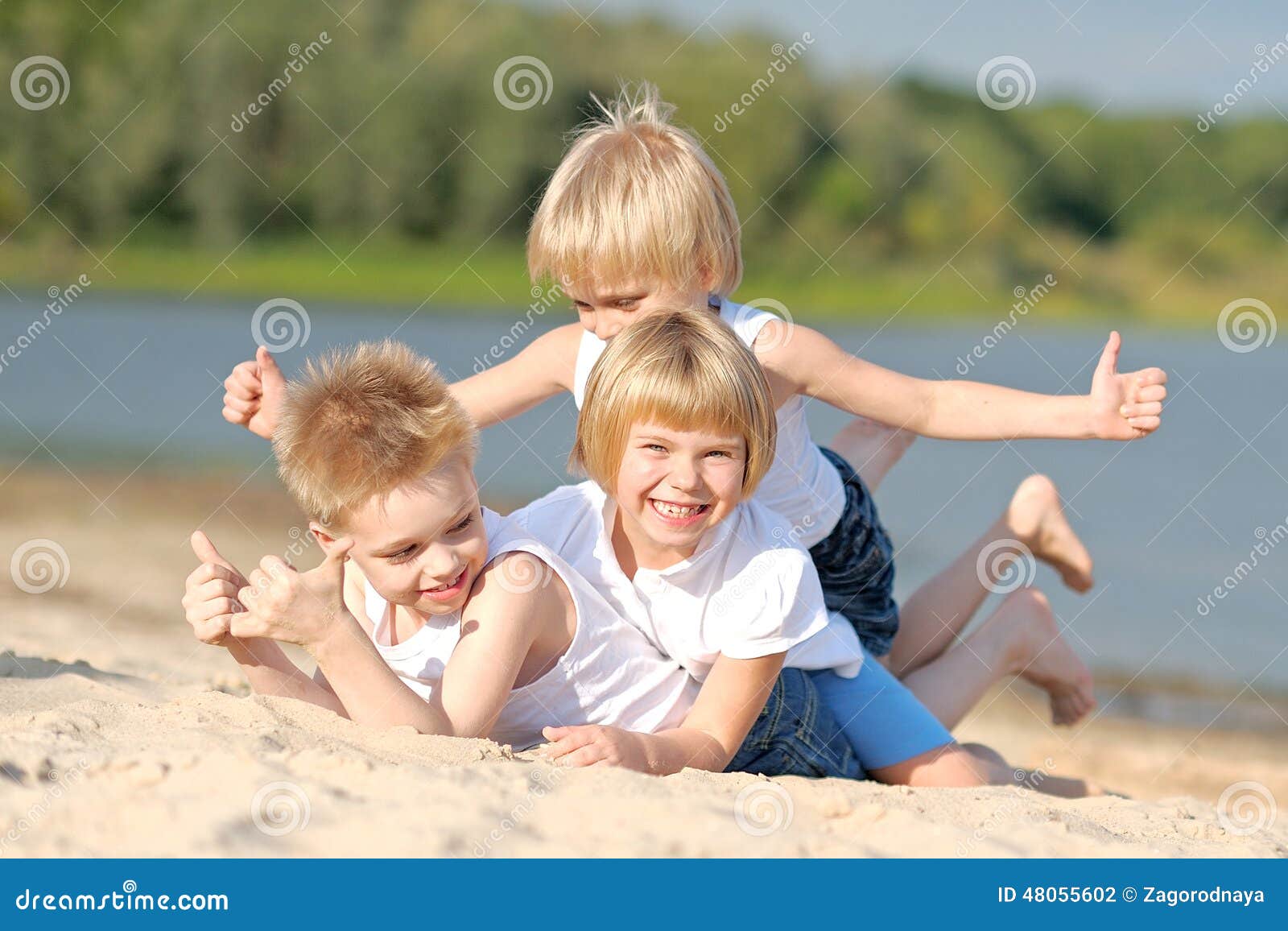 Three children playing stock photo. Image of nature, caucasian - 48055602