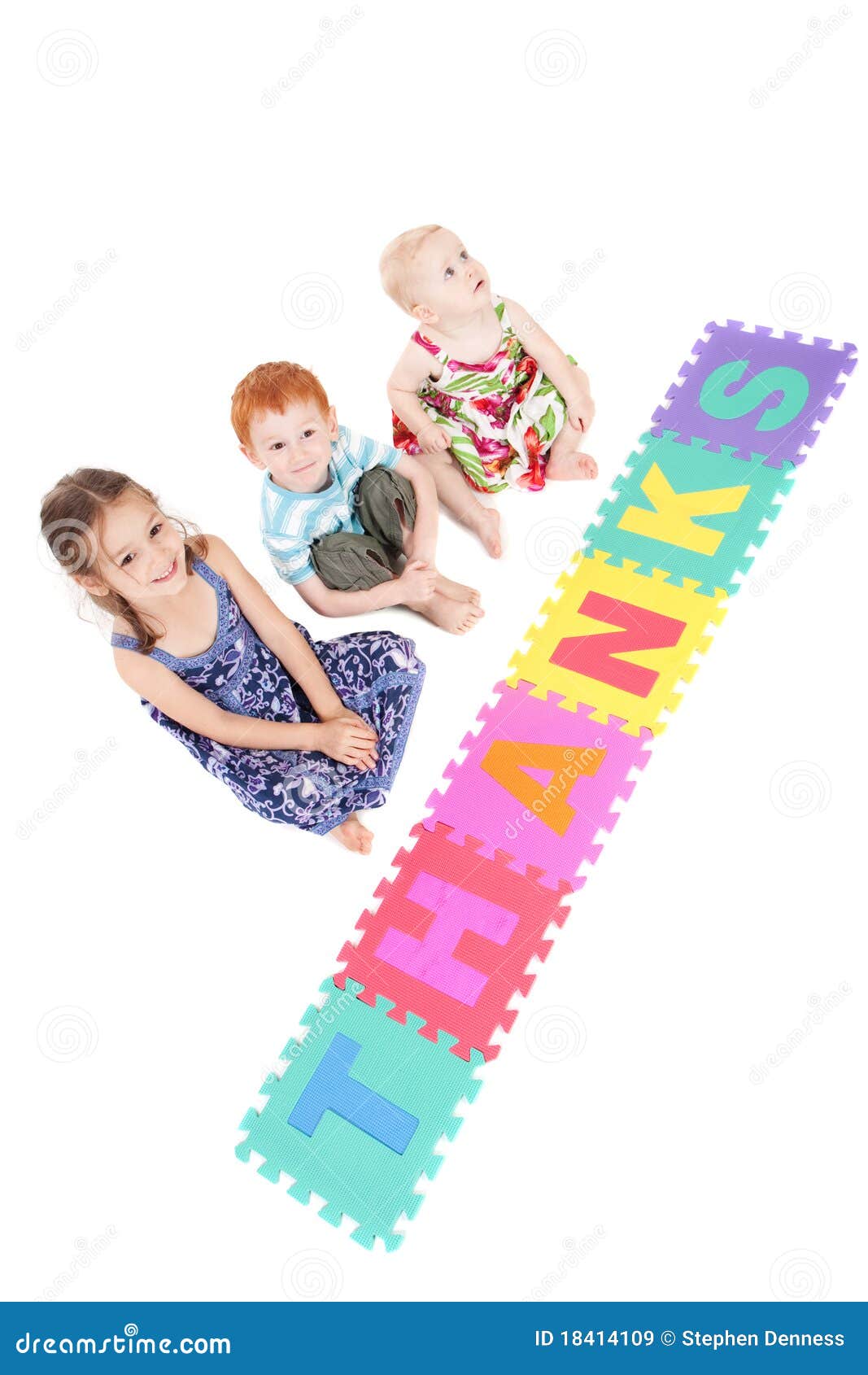 Three Children Saying Thanks with Kids Sign Stock Image - Image of ...