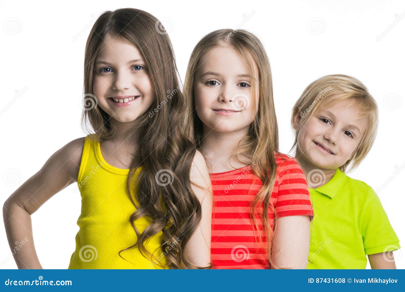 Three children on white stock photo. Image of youth, brother - 87431608