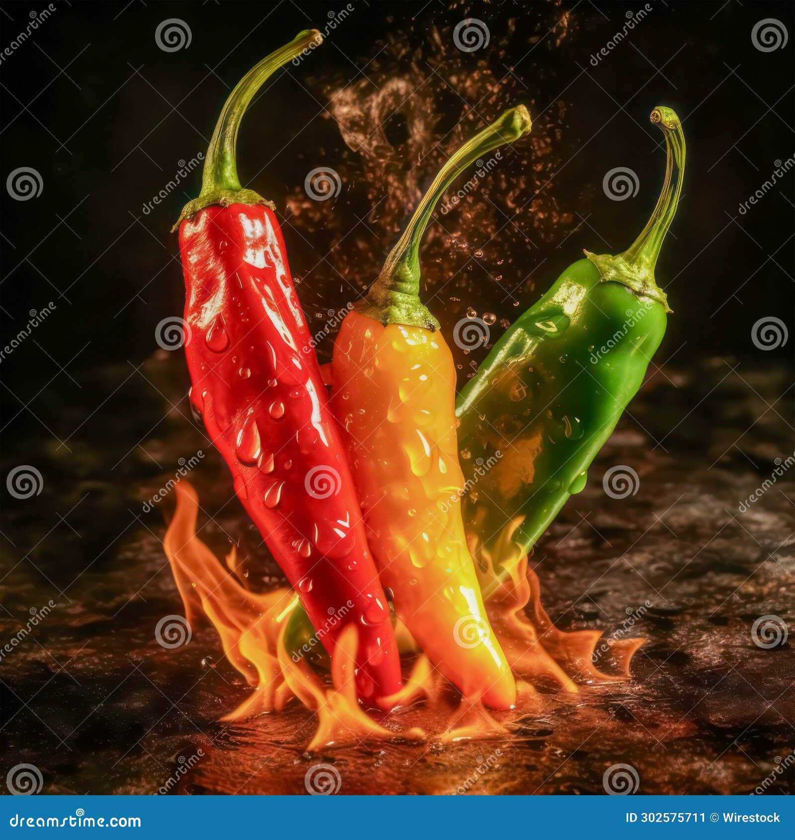 Three Chili Peppers Burning in the Flame of a Gas Stove, AI-generated ...