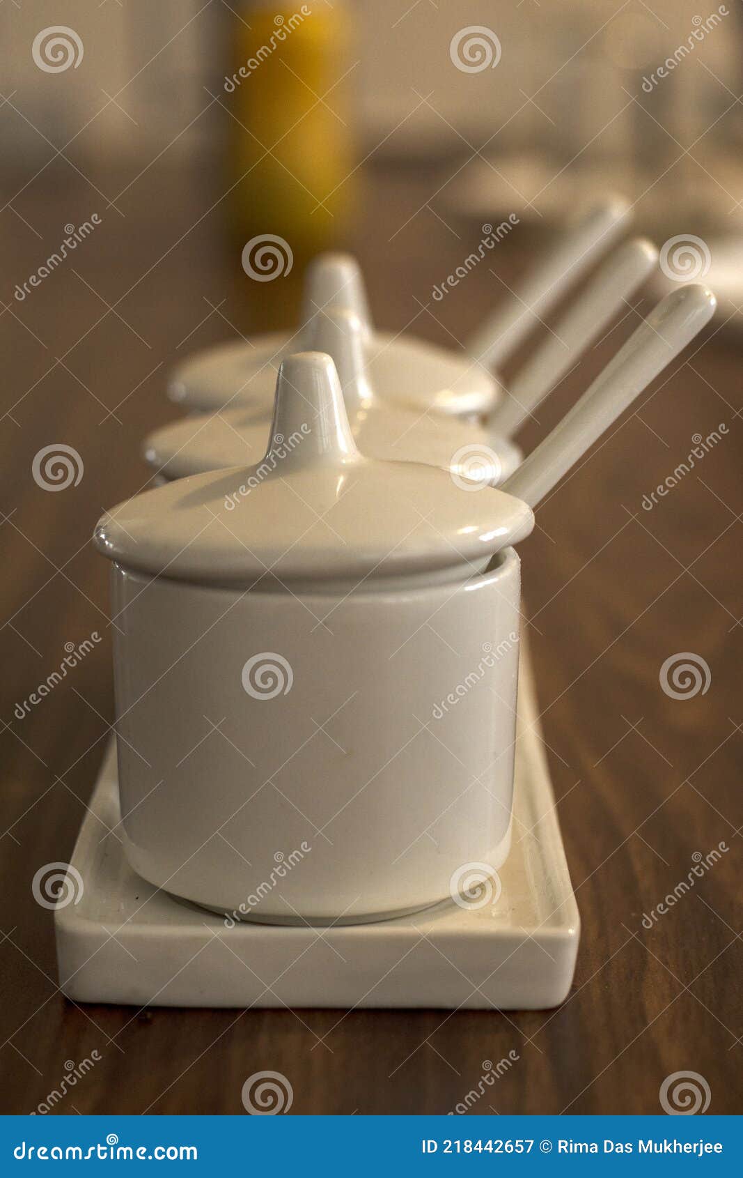 Three Chinese Clay Pots of Pickle on a Wooden Table with Selective ...