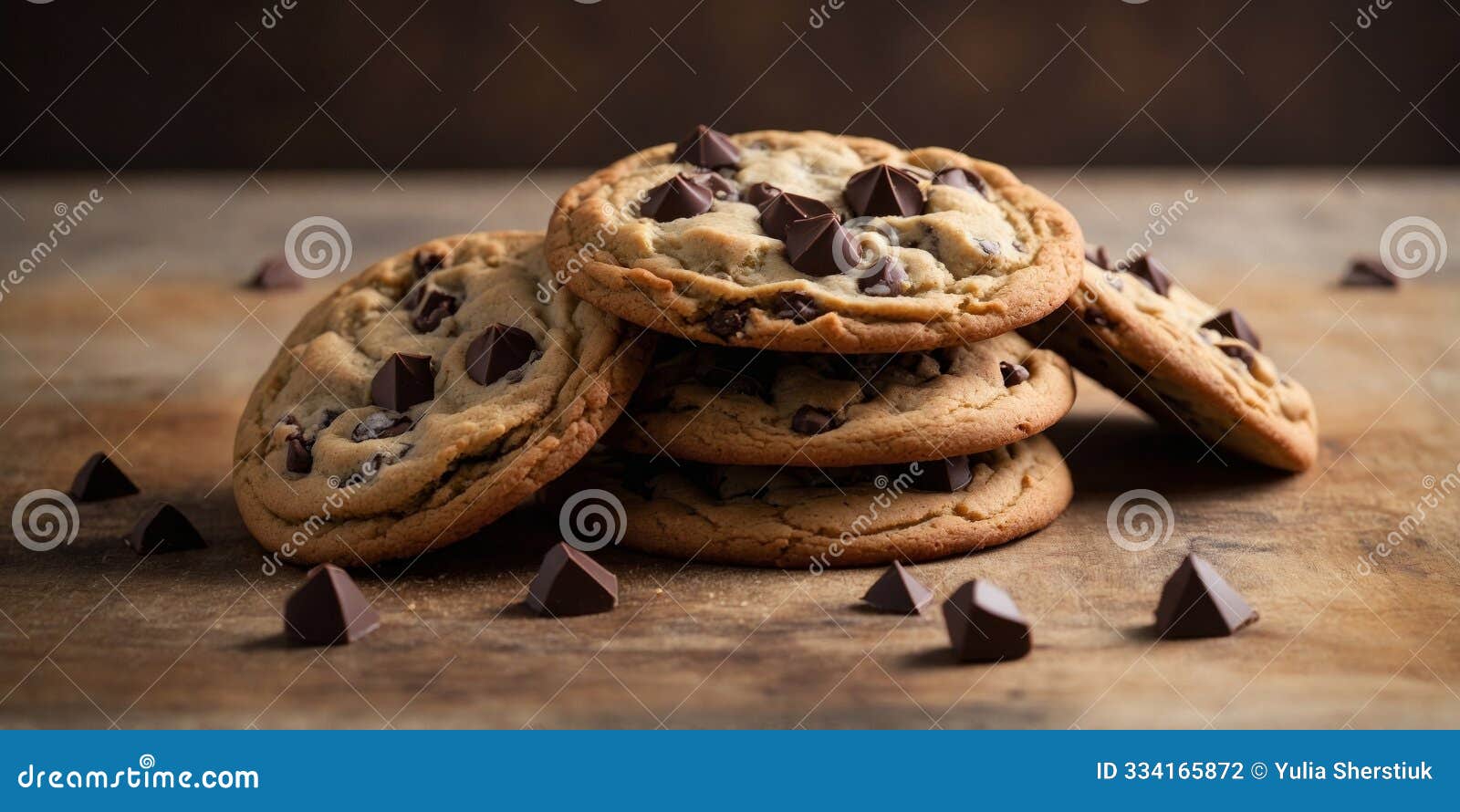 Three Chocolate Chip Cookies Stacked on Top of Each Other. Stock ...