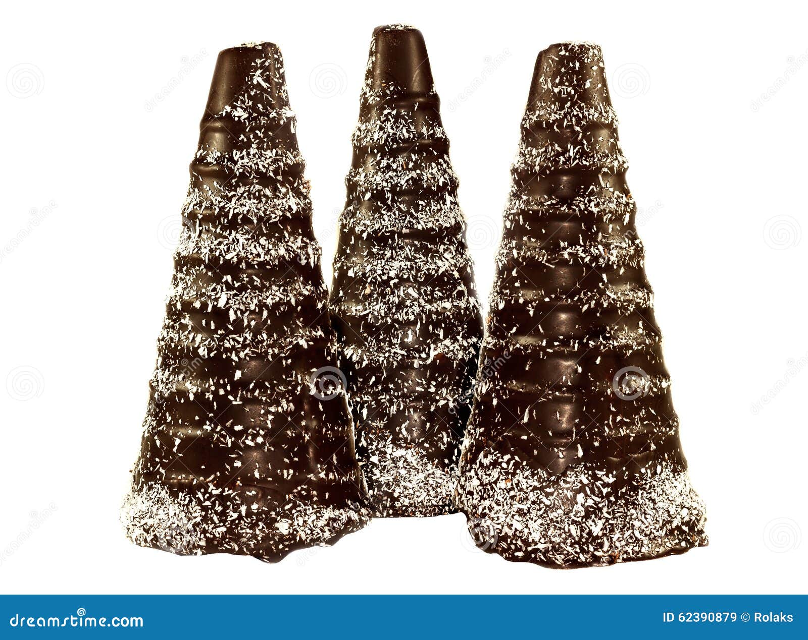 Three Chocolate Cone in the Form a Snowy Trees Stock Image - Image of ...