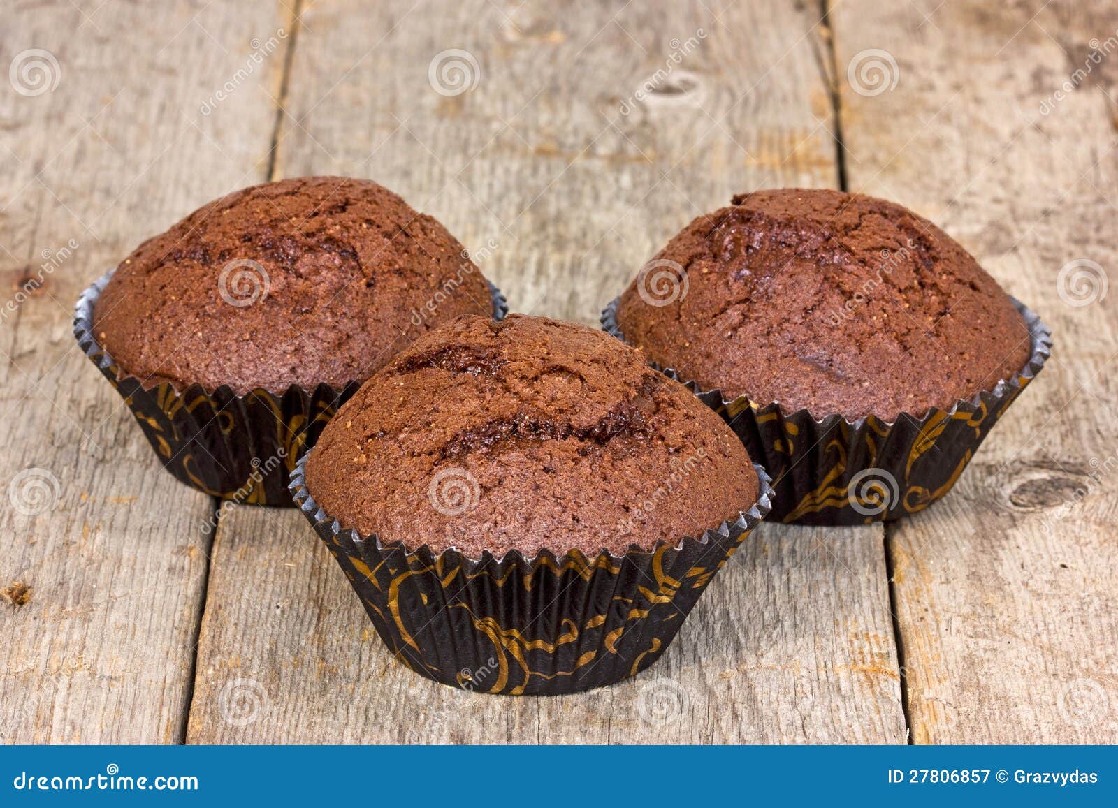 Three chocolate muffins stock image. Image of calories - 27806857