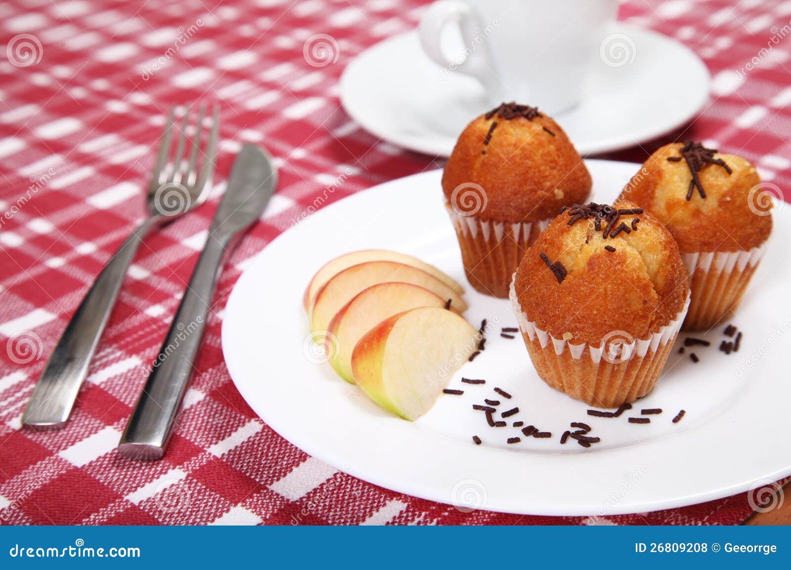 Three Chocolate Muffins Served in Restaurant Stock Photo - Image of ...