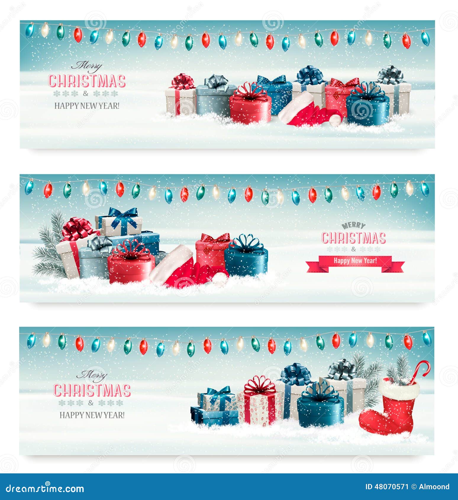 Three Christmas Banners with Presents. Stock Vector - Illustration of ...