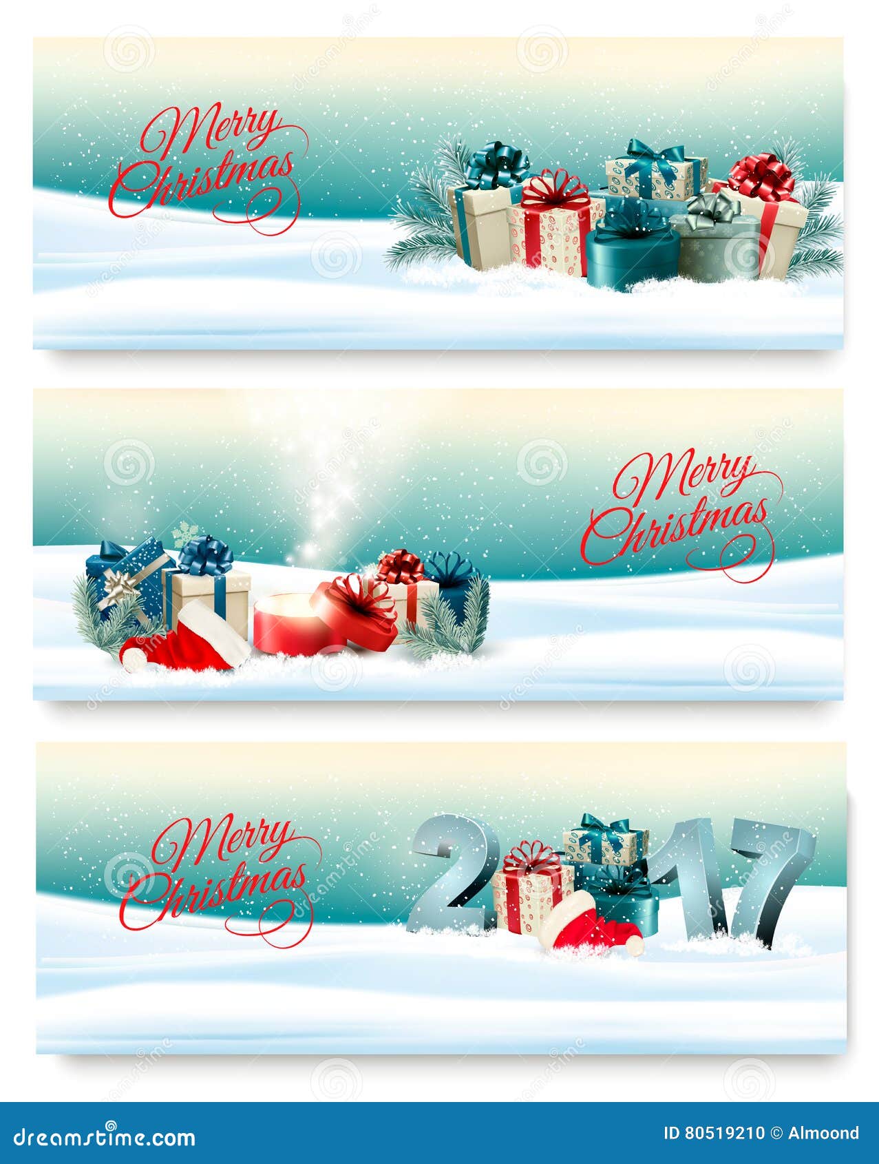 Three Christmas Banners with Presents. Stock Vector - Illustration of ...