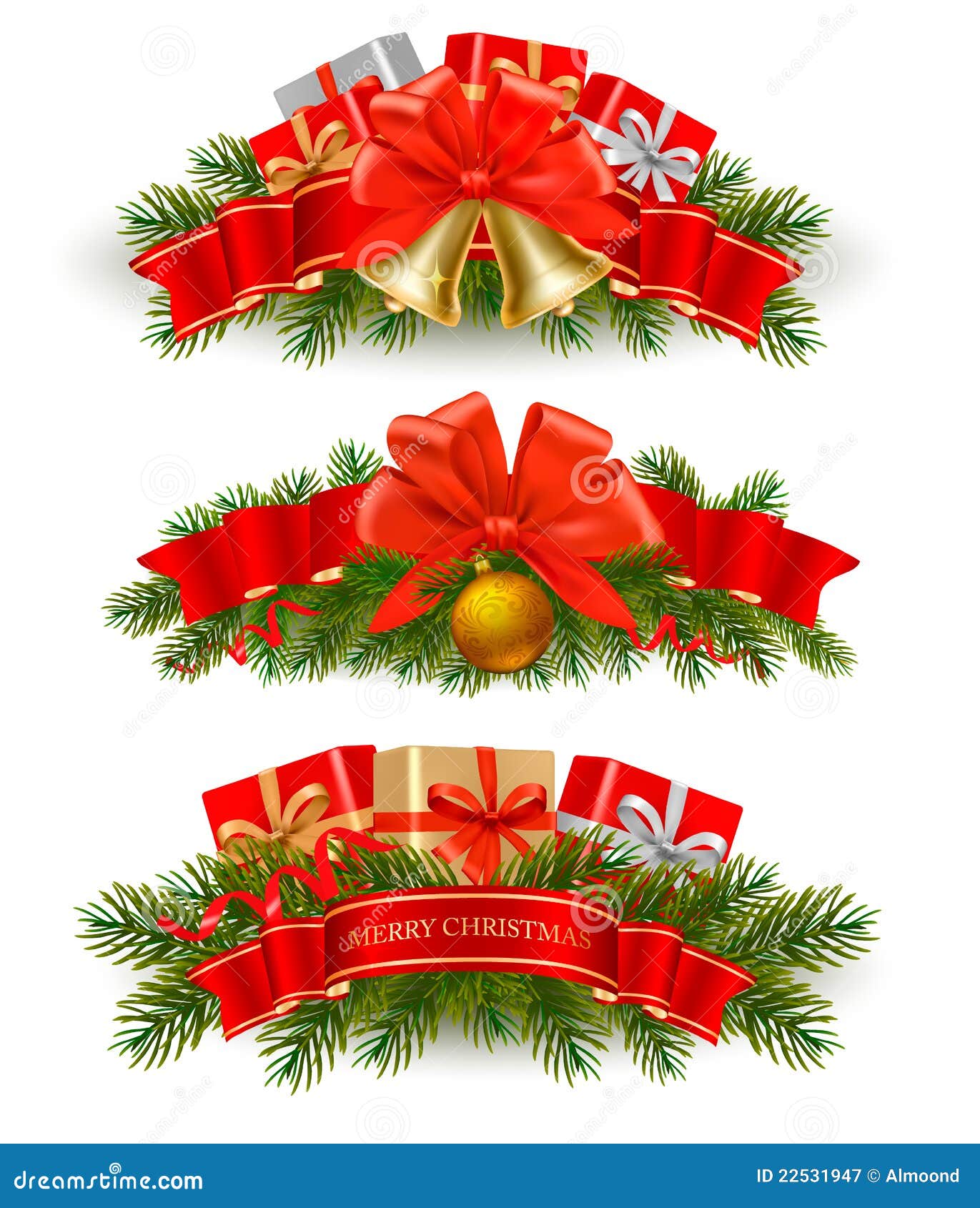 Three Christmas Banners with Red Ribbons. Vector. Stock Vector ...