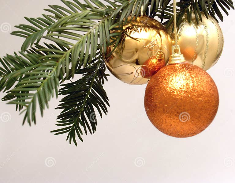 Three Christmas Decorations Hanging from a Tree Stock Photo - Image of ...