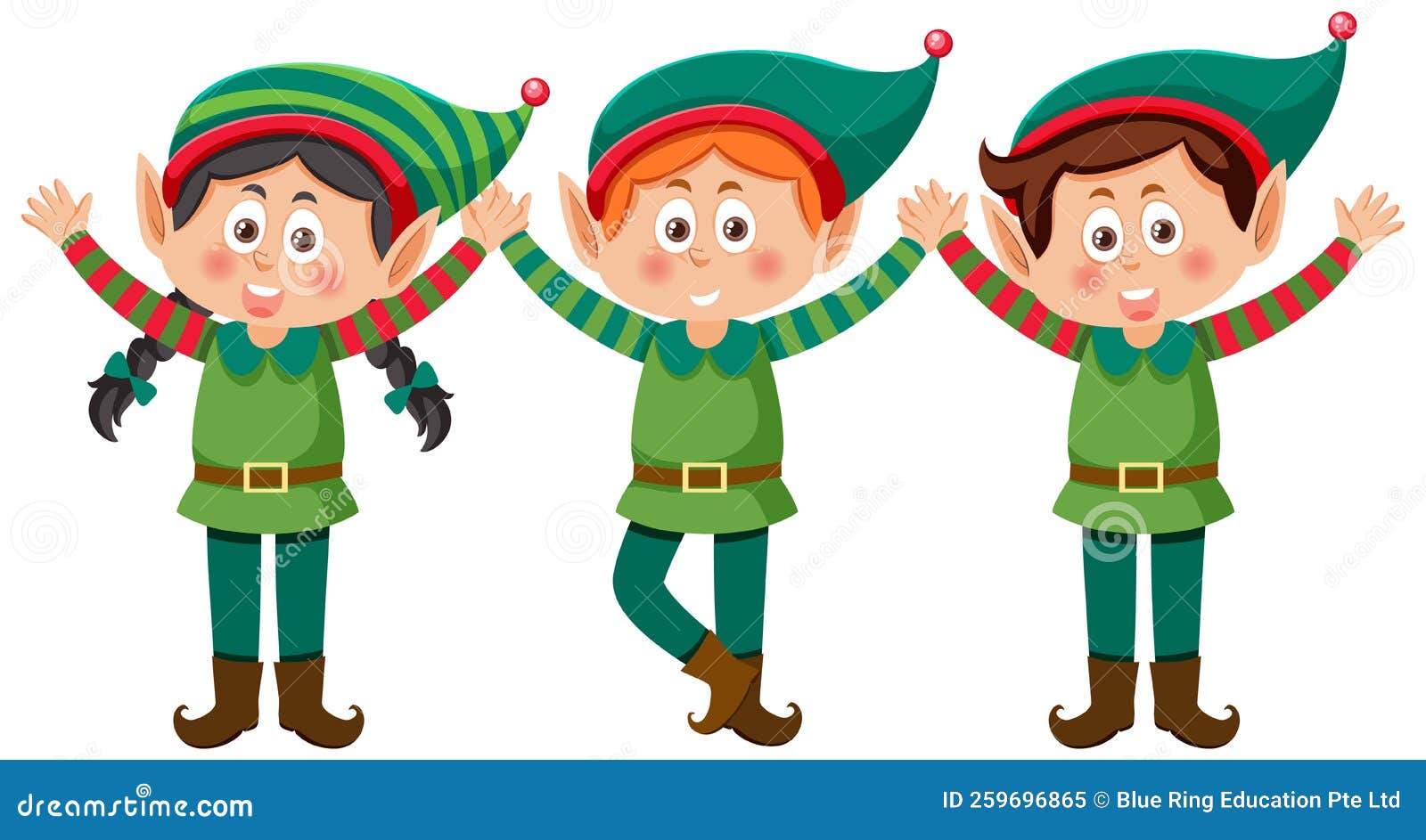 Three Christmas Elves Cartoon Characters Stock Vector - Illustration of ...