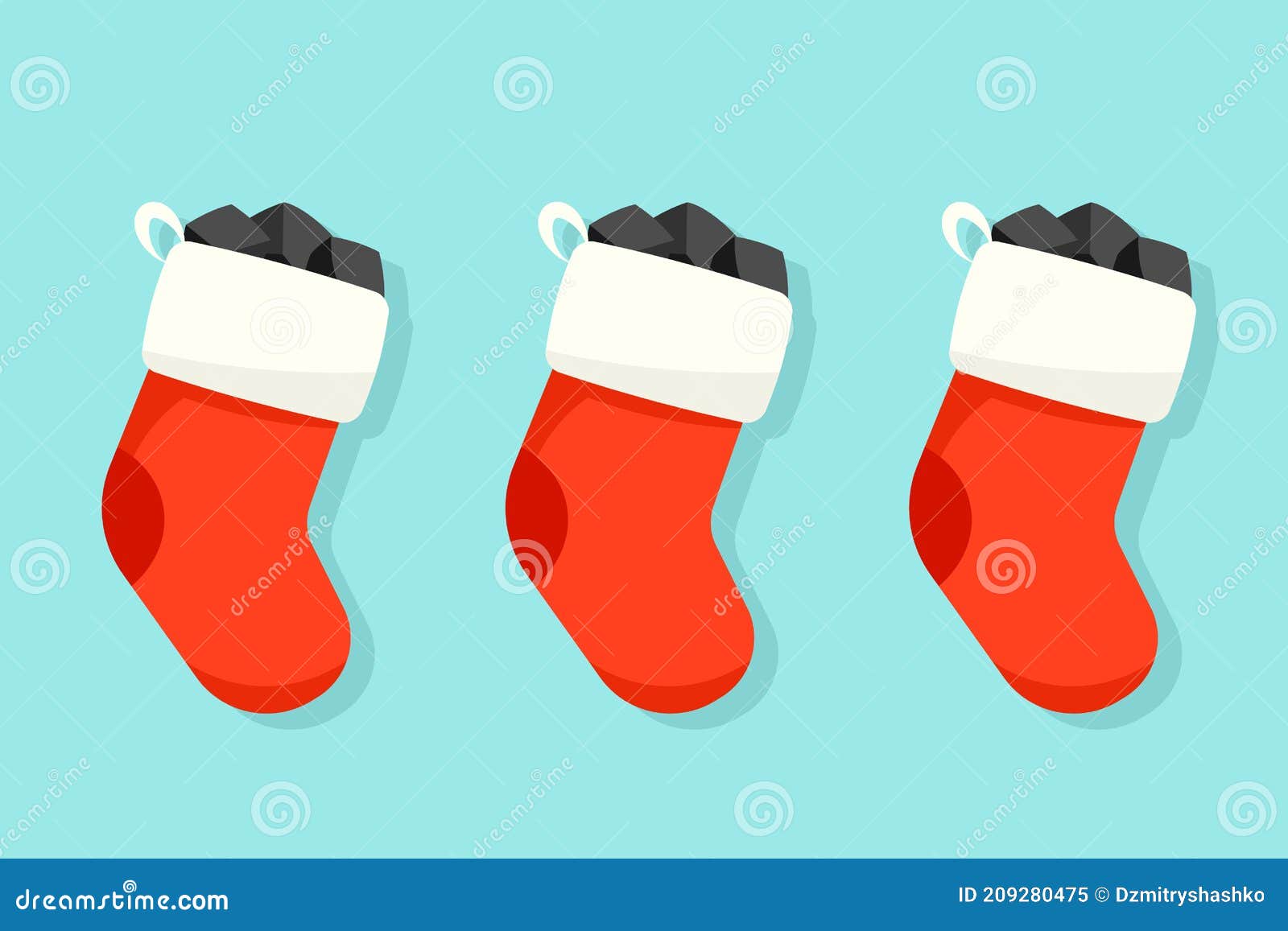 Three Christmas Stockings with Coal Illustration Stock Illustration ...