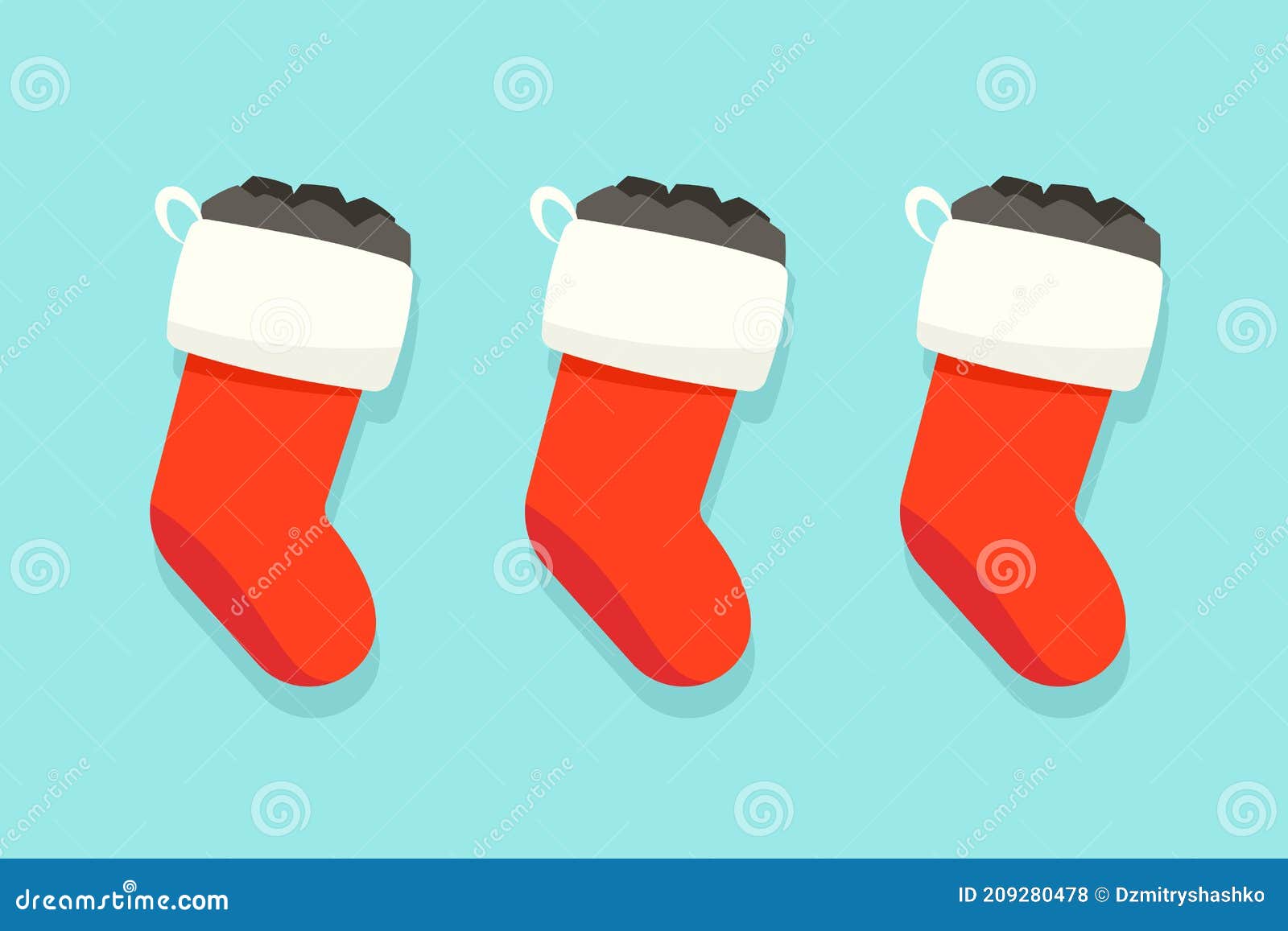 Three Christmas Stockings with Coal Illustration. Stock Vector ...