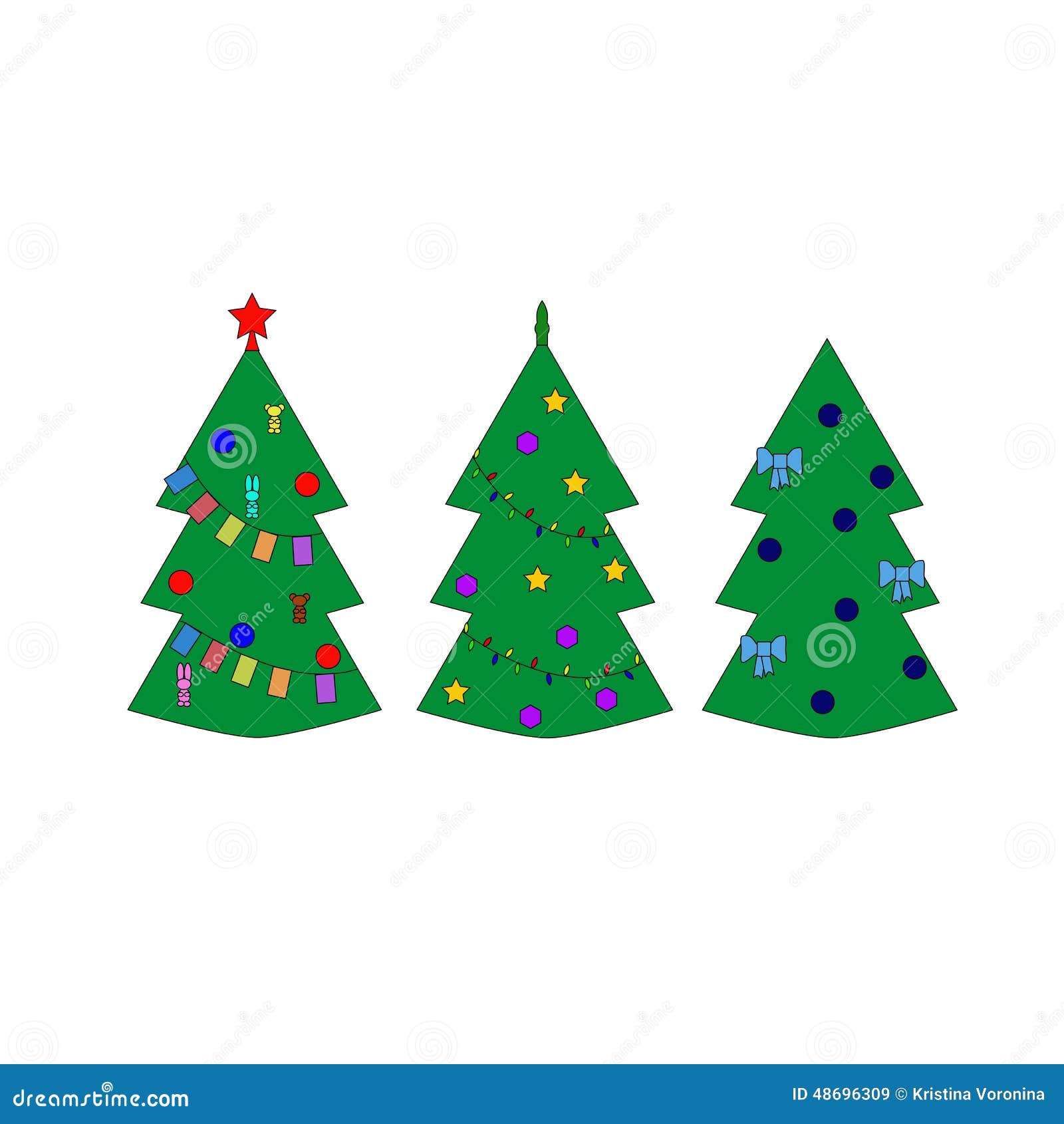 Three christmas trees stock vector. Illustration of card - 48696309
