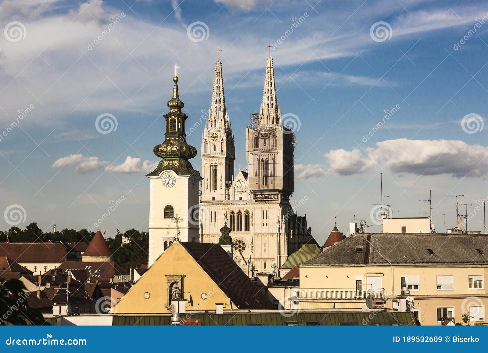Three church towers stock image. Image of rich, style - 189532609