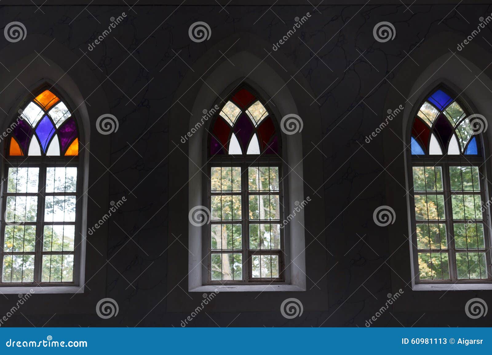 Three Church windows stock image. Image of christian - 60981113