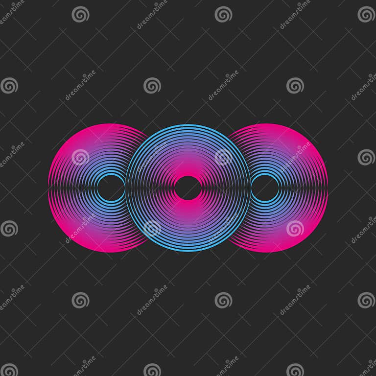 Three Circles in a Row Logo from Parallel Thin Lines, Rounded Linear ...