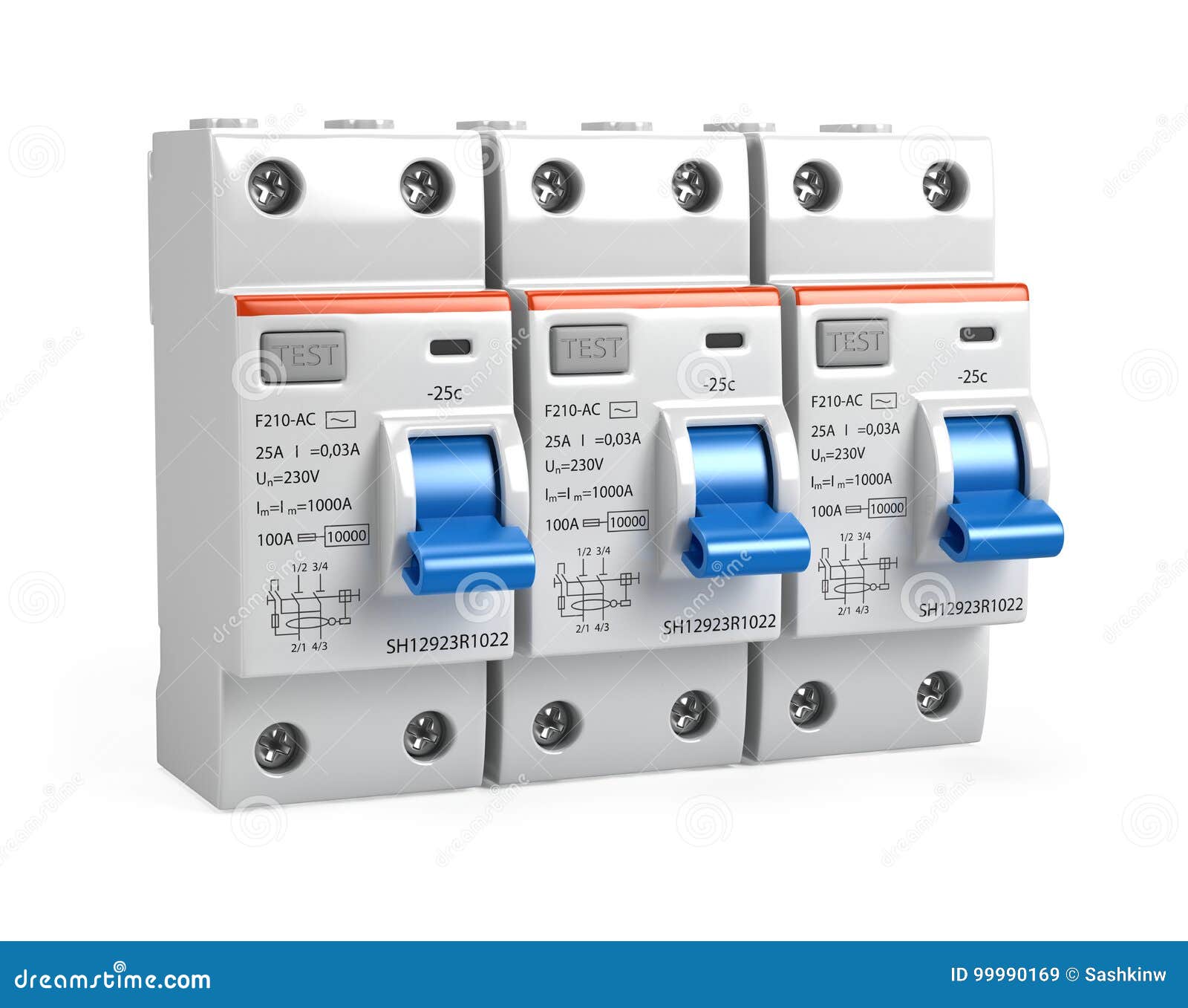 Three Circuit Breakers Isolated on White Stock Illustration ...