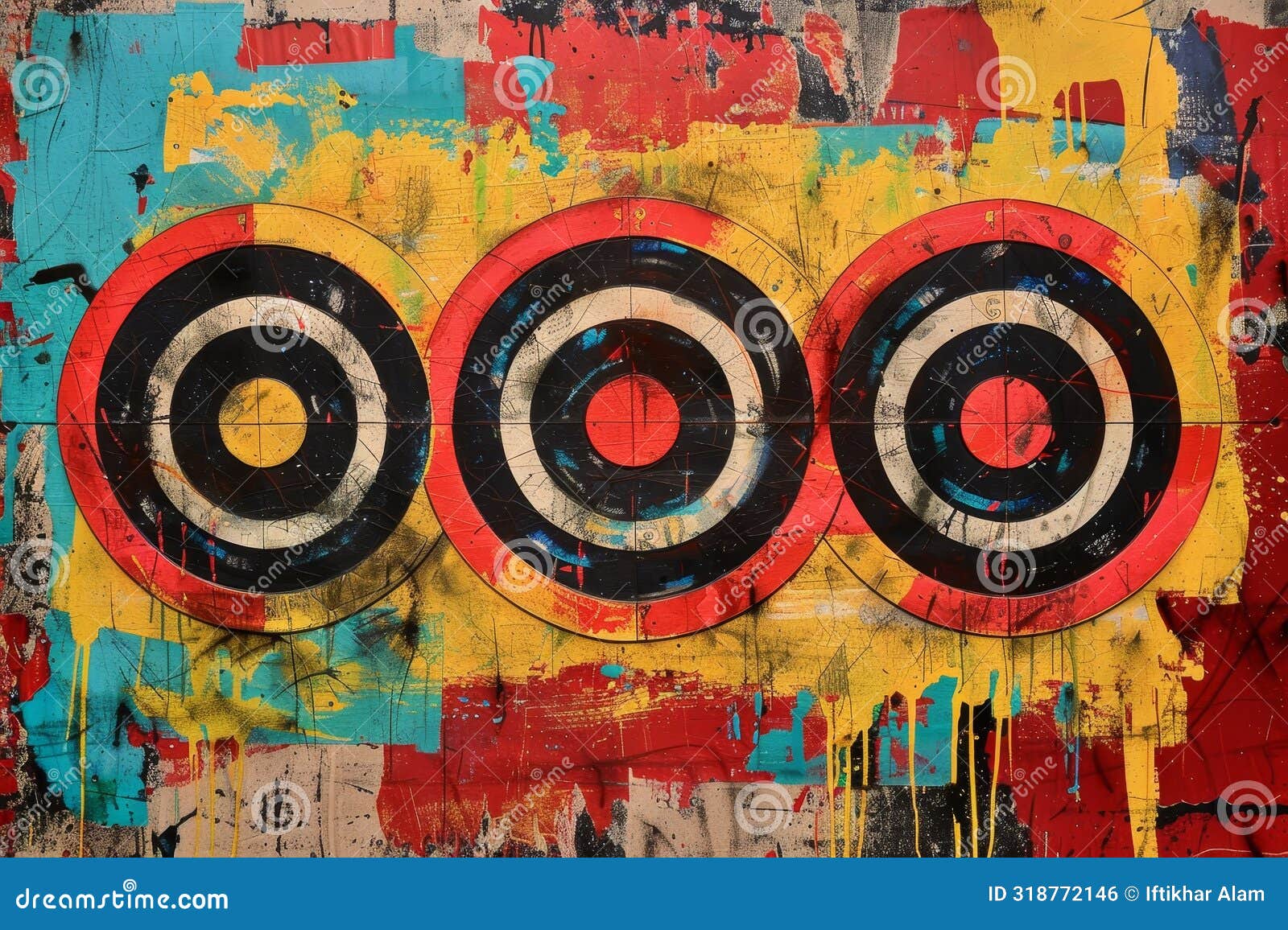 Three Circular Shapes Painted on a Wall Surface, Bullseyes Painted on ...