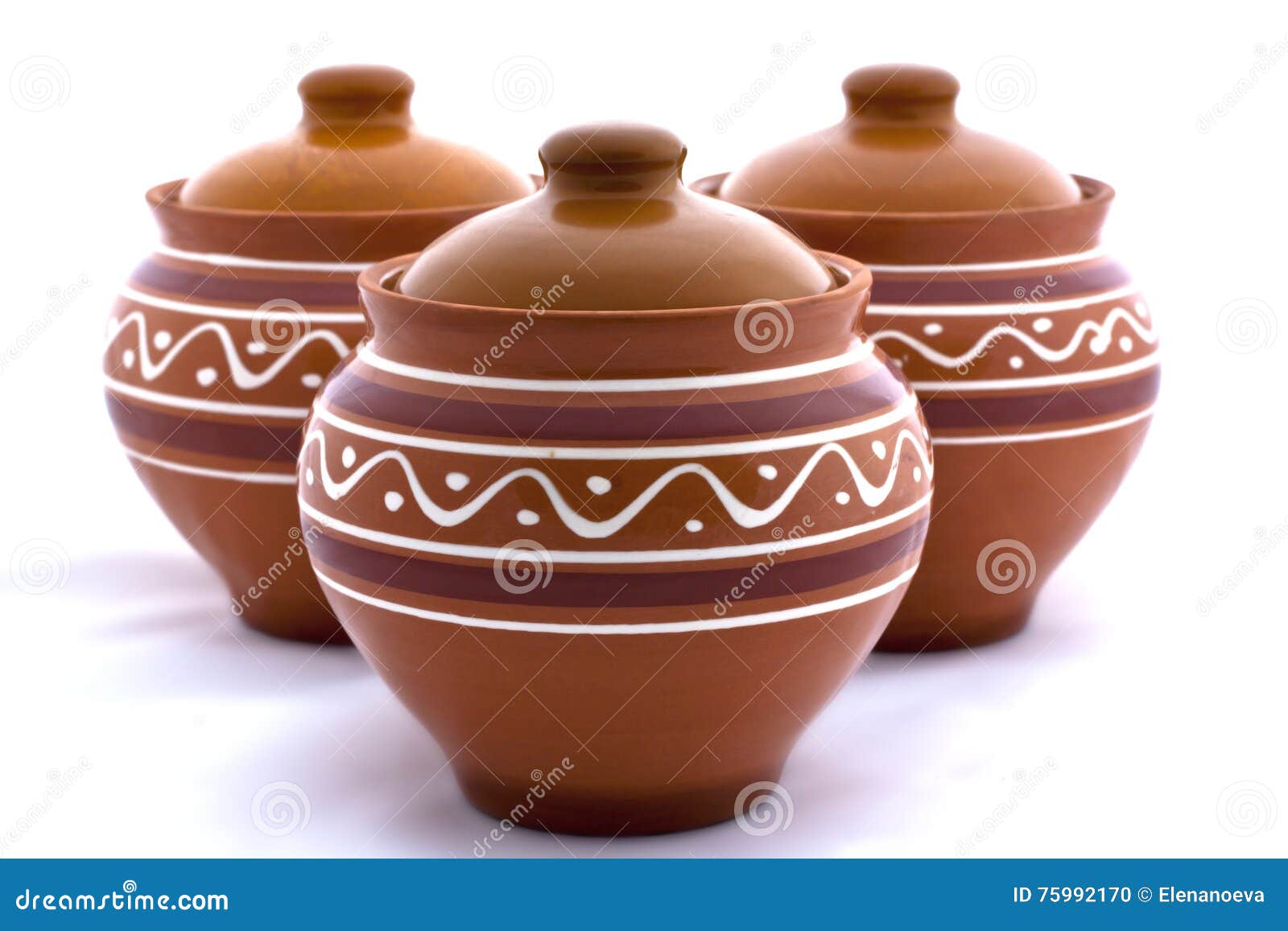 Three Clay Pots on a White Background Stock Photo - Image of potter ...