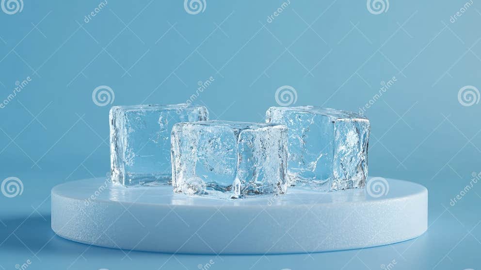 Three Clear Ice Cubes on a Smooth Light Blue Surface Stock Illustration ...