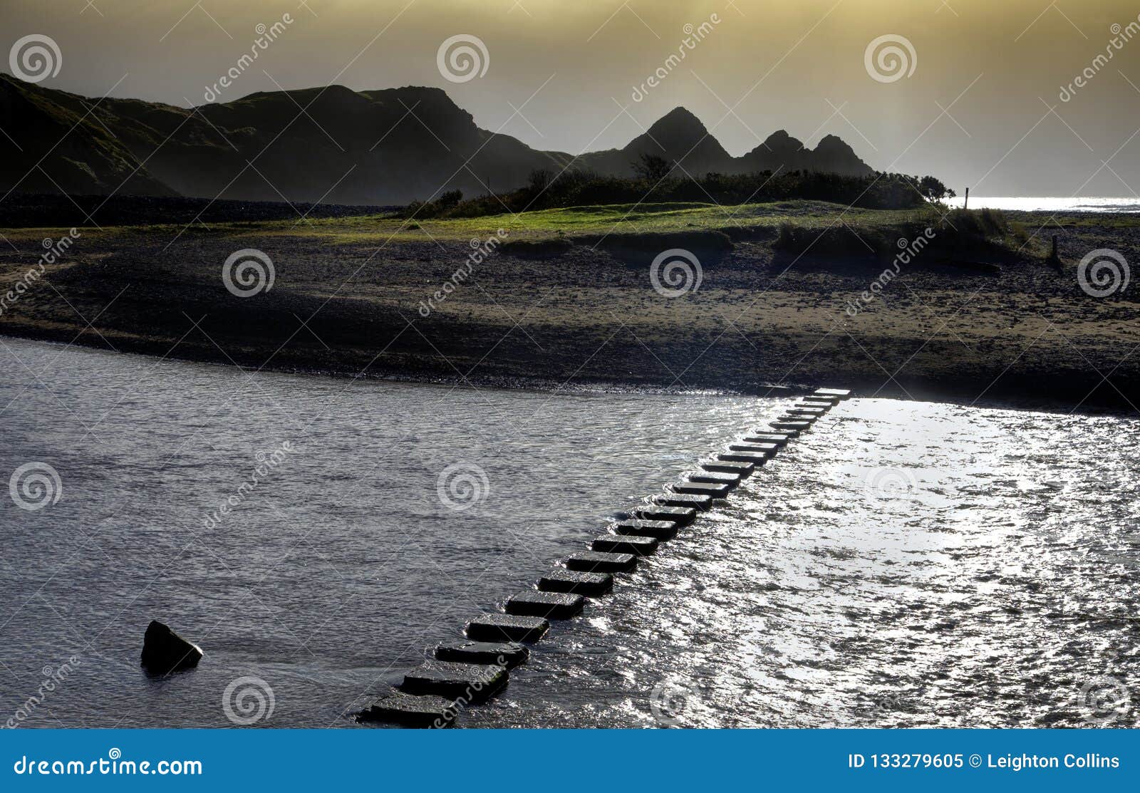 Three Cliffs Bay Stepping Stones Stock Image - Image of water, europe ...