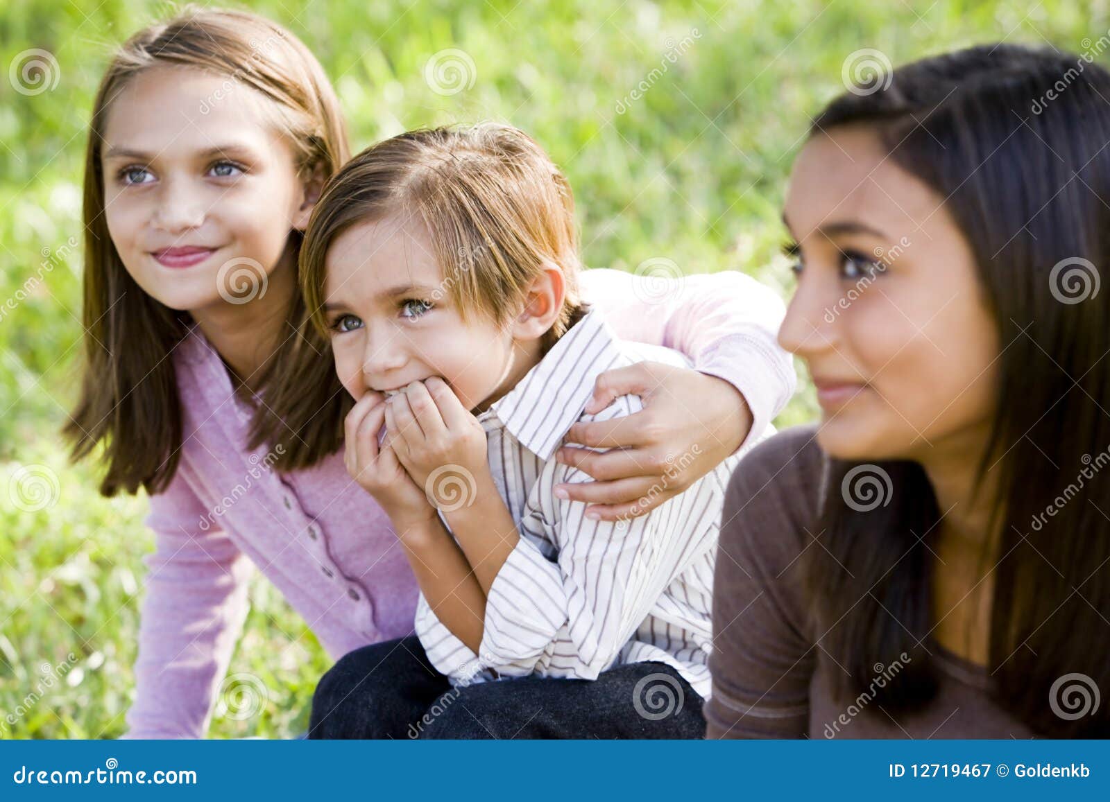 Three Close Siblings Together Outdoors Stock Image - Image of sunny ...