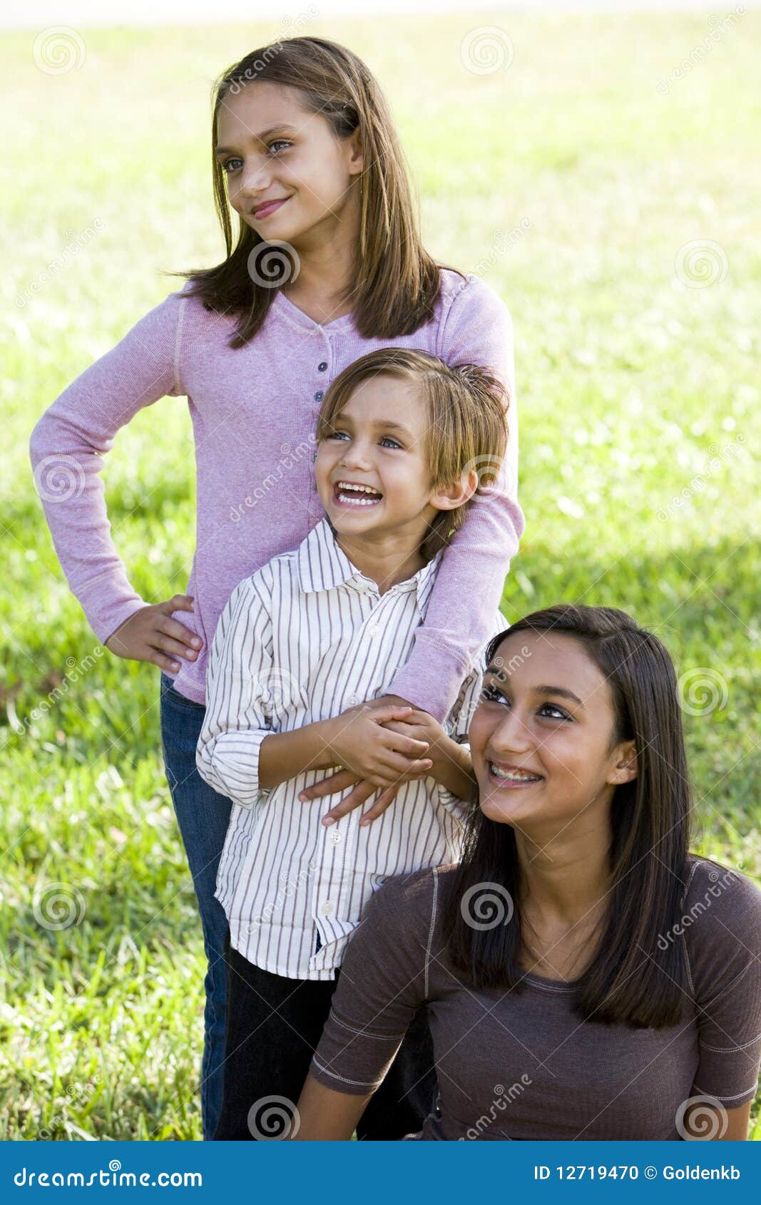Three Close Siblings Together Outdoors Stock Photo - Image of teenage ...