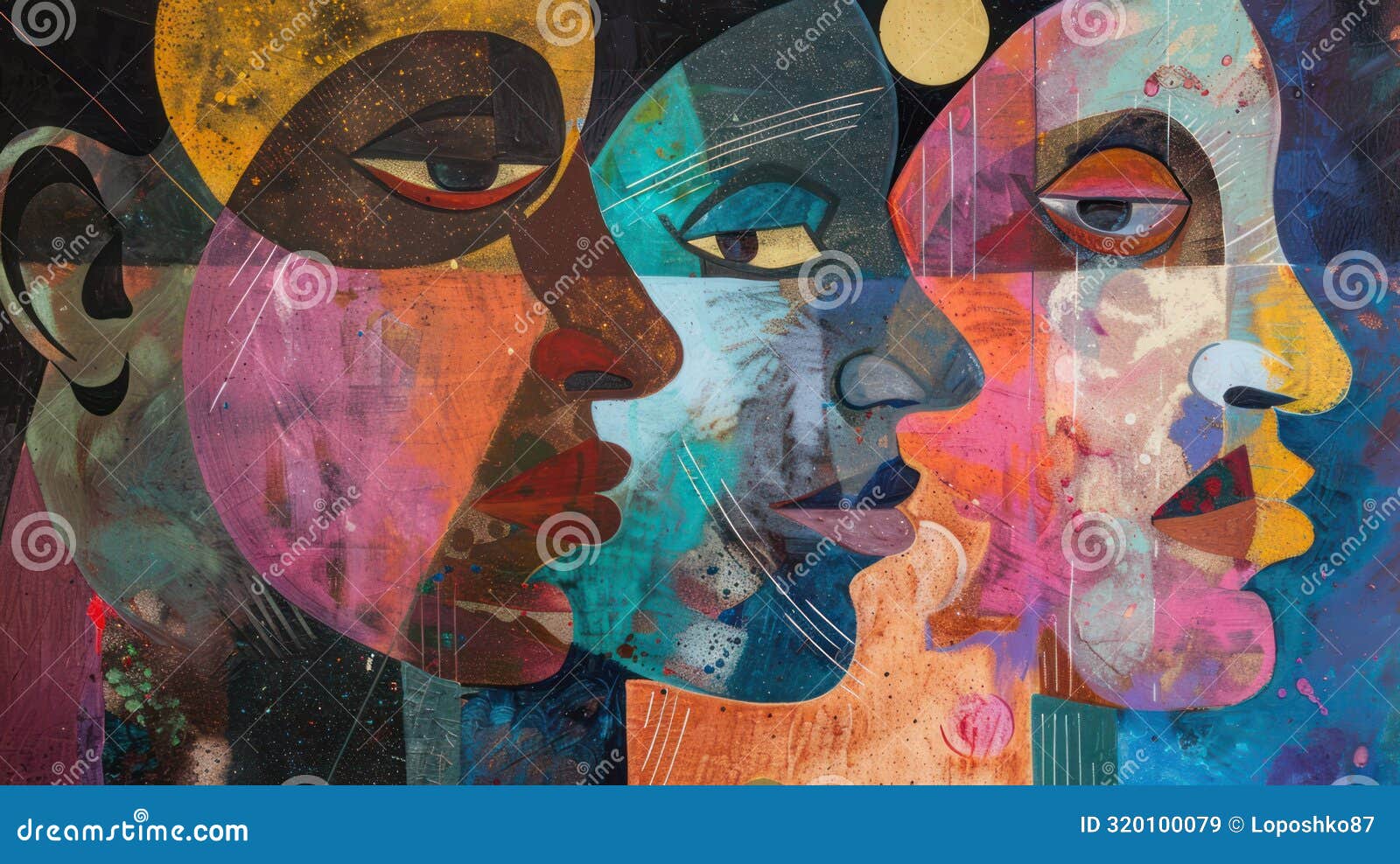 Graffiti on the Wall. Close-up Color Image of Three Faces Stock ...