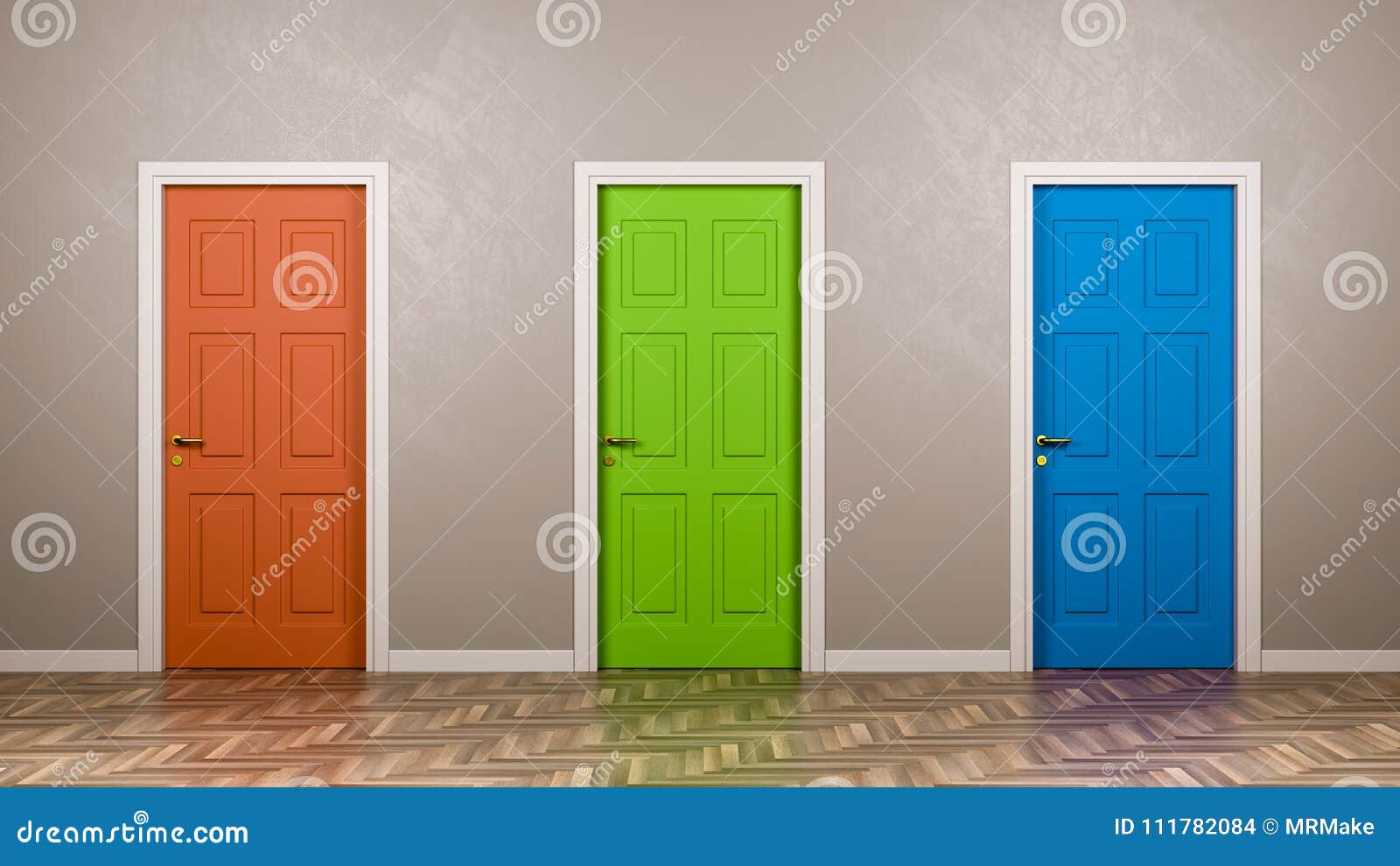 Three Closed Doors in the Room Stock Illustration - Illustration of ...