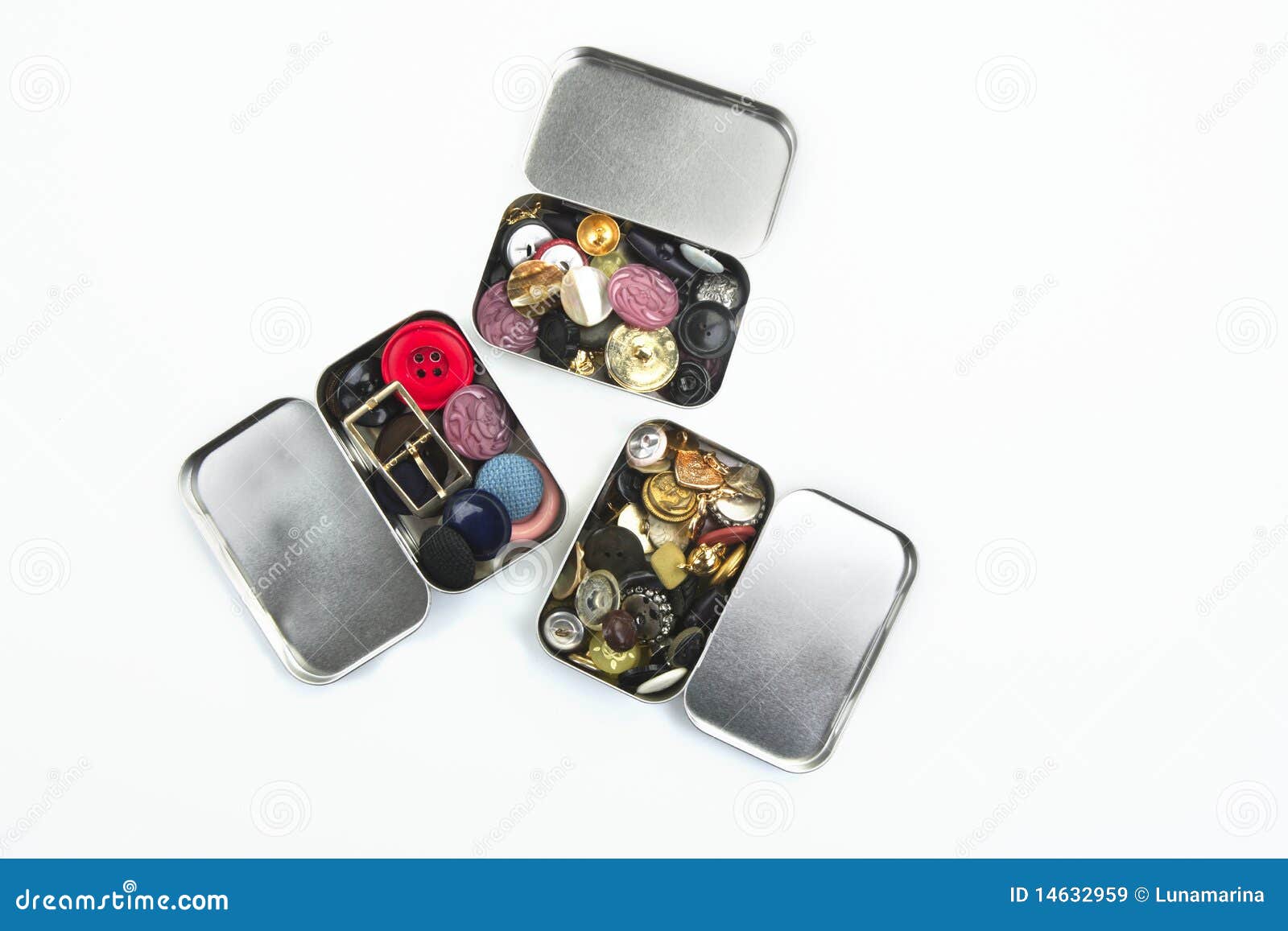 Three Clothing Buttons Metal Boxes Collection Stock Image - Image of ...