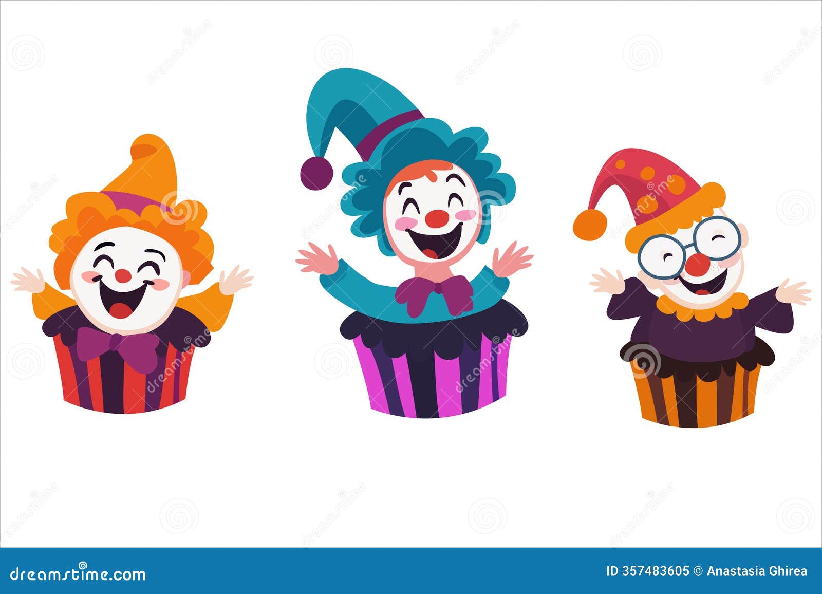 Three Clown Characters Making Tricks Vector Illustration ...